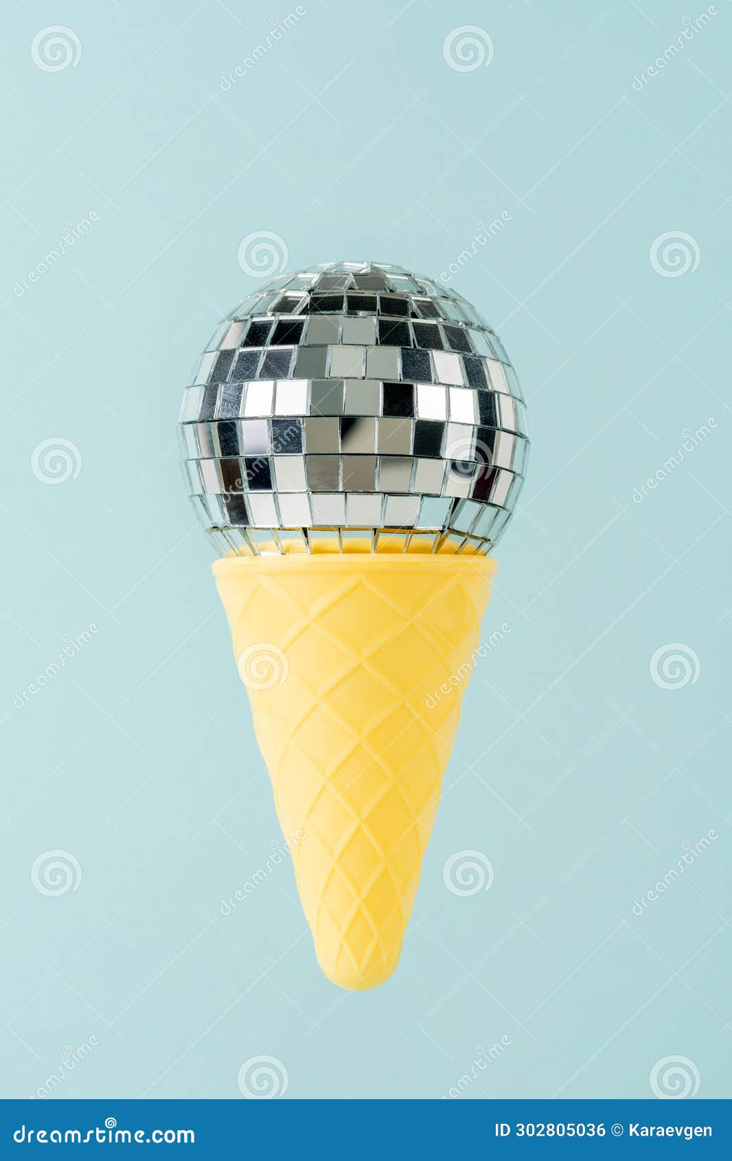 Disco Ball Ice Cream on Bright Blue Background. Minimal Party Concept ...