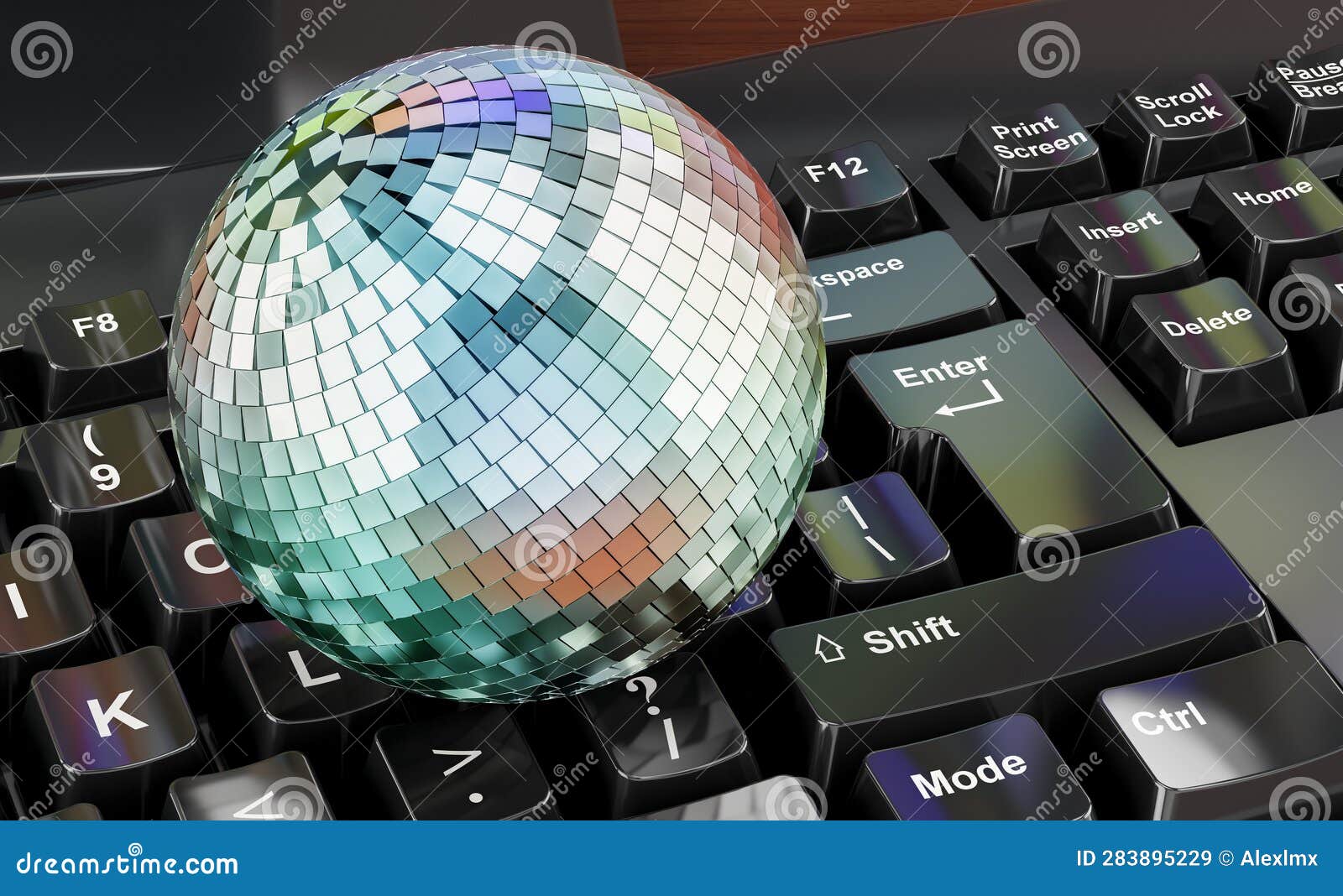 Disco Ball on the Keyboard, 3D Rendering Stock Illustration ...