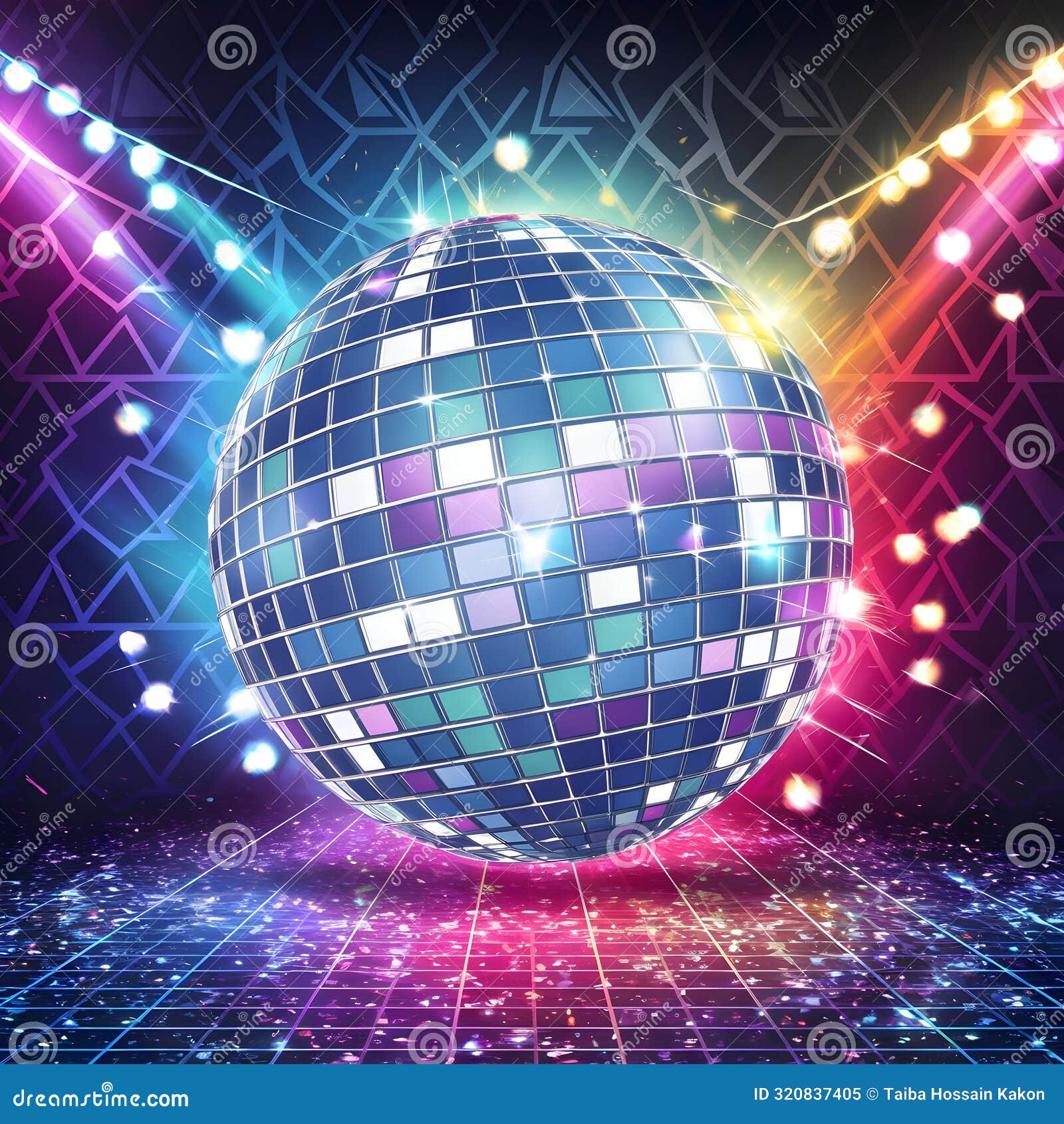 Disco Ball Sphere with Colorful Disco Lights for Party Nights with Copy ...