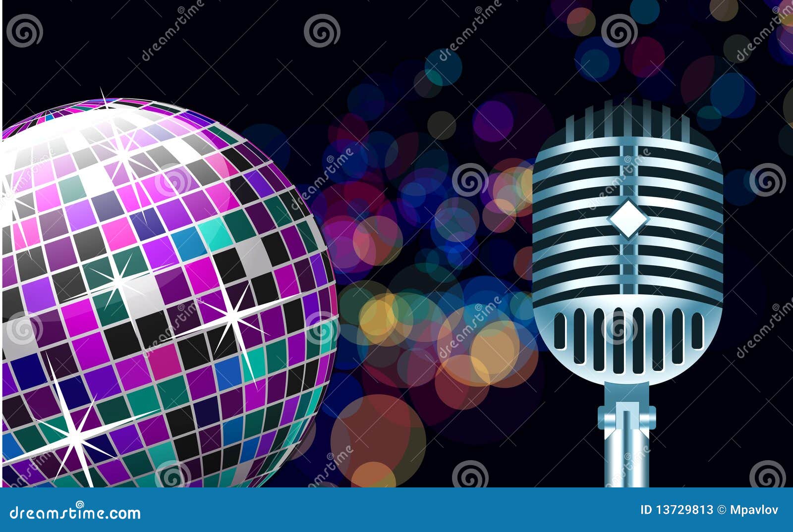 Disco ball with microphone stock vector. Illustration of mirror - 13729813