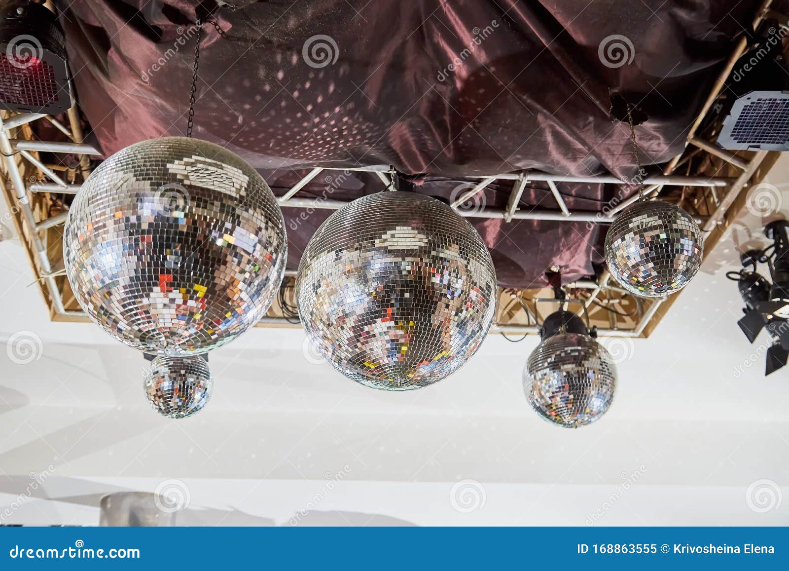 Disco Ball with Mirror and Light on the Celling. Background Close Up ...