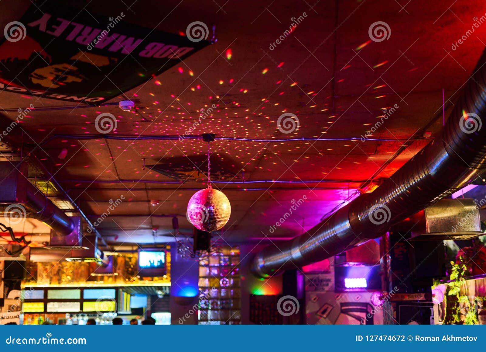 Disco Ball, Multi-colored Background in the Bar Stock Photo - Image of ...