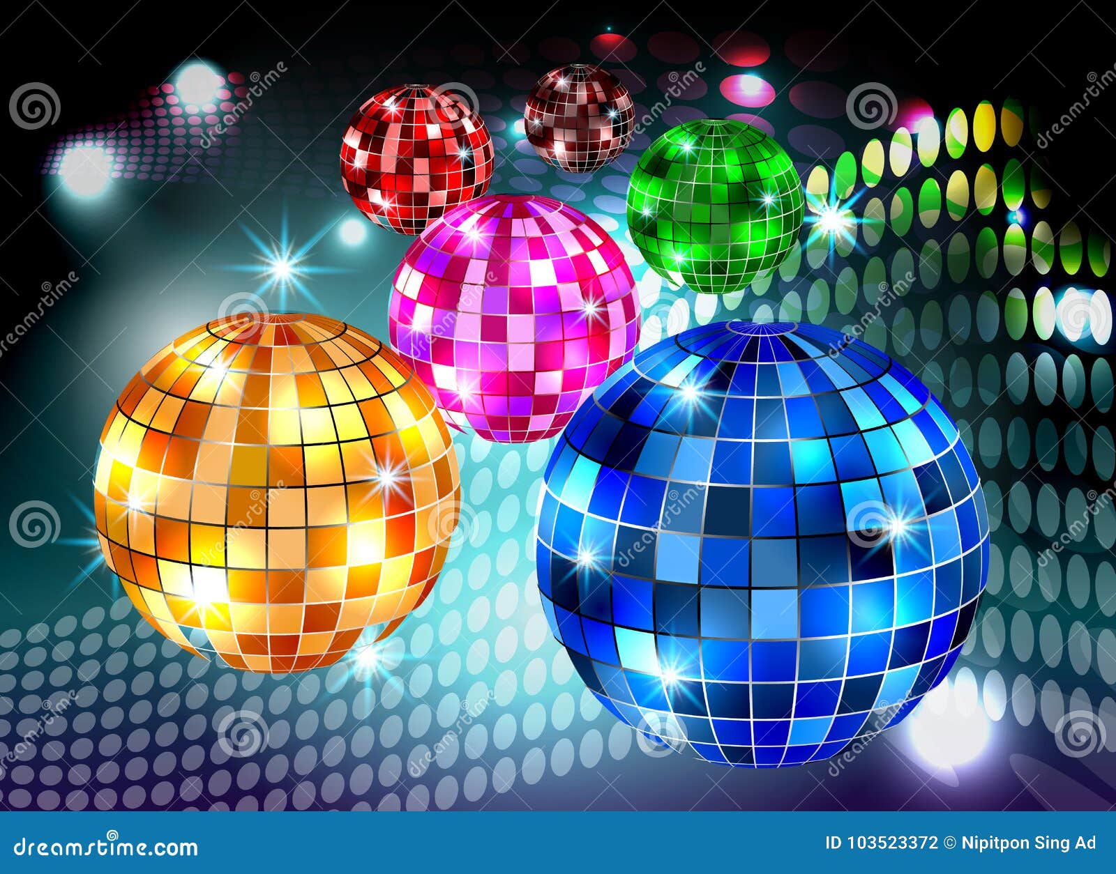 Disco Ball Night Party Colorful Lights Background Stock Vector ...