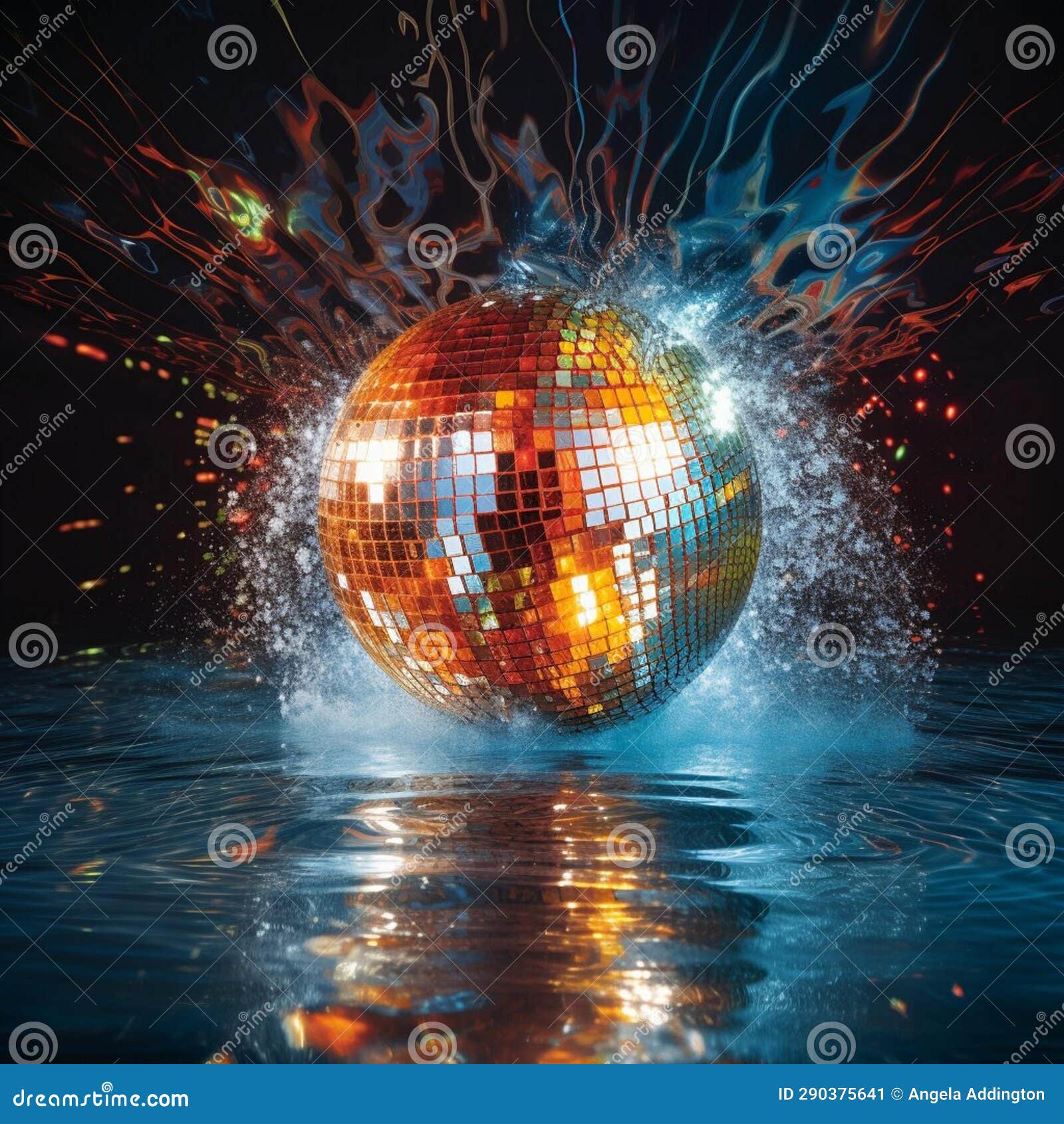 Disco Ball Reflection in Water Stock Image - Image of generated ...
