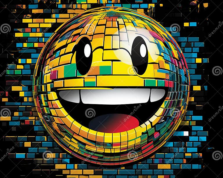 A Disco Ball with a Smiley Face on it Stock Illustration - Illustration ...