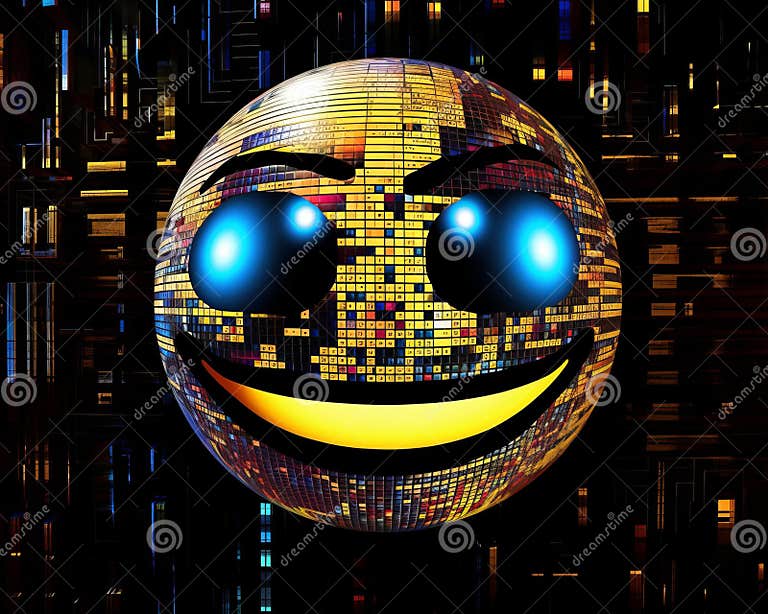 A Disco Ball with a Smiley Face on it Stock Illustration - Illustration ...