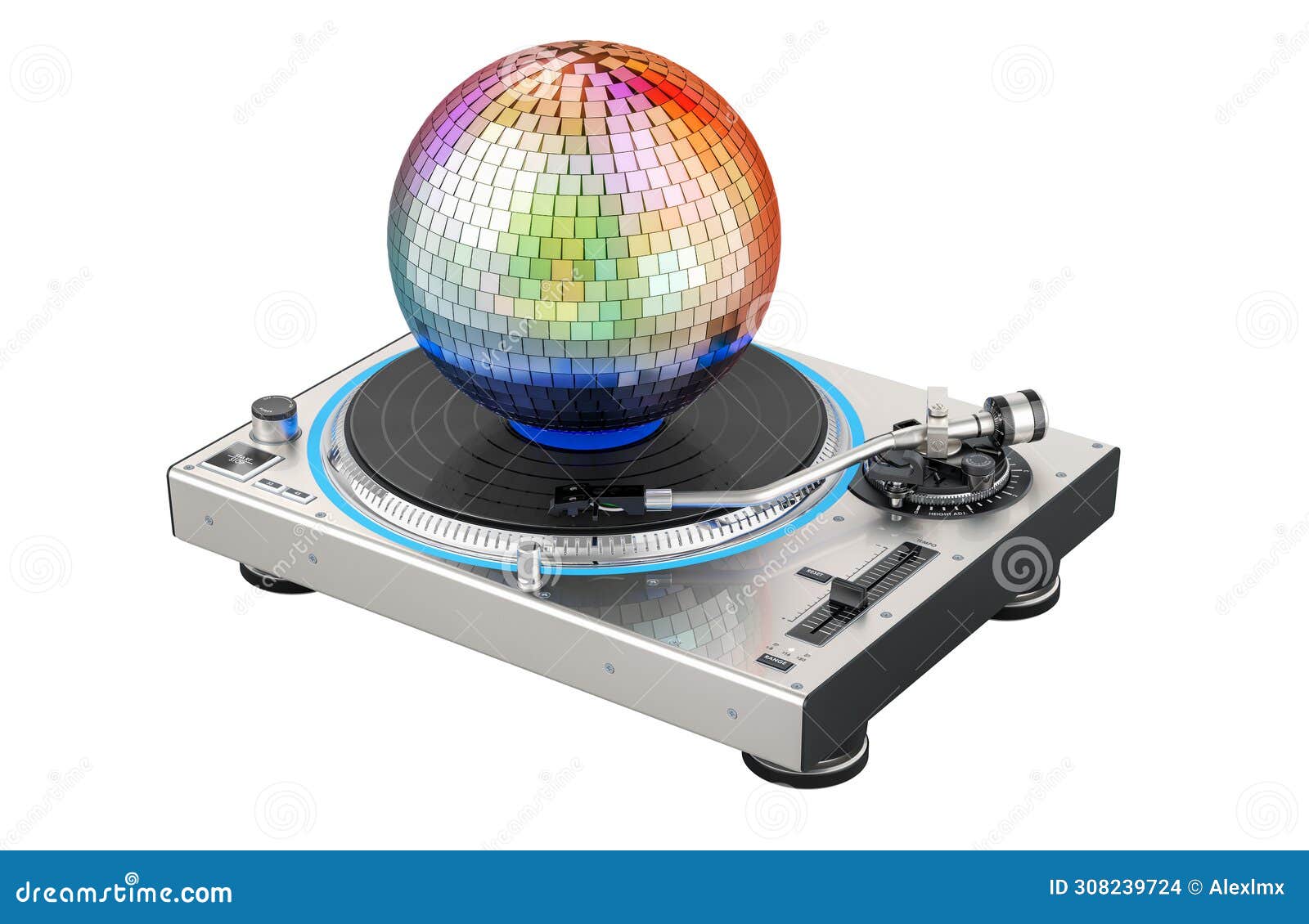 Disco Ball with Vinyl Turntable, Disco Party Concept. 3D Rendering ...