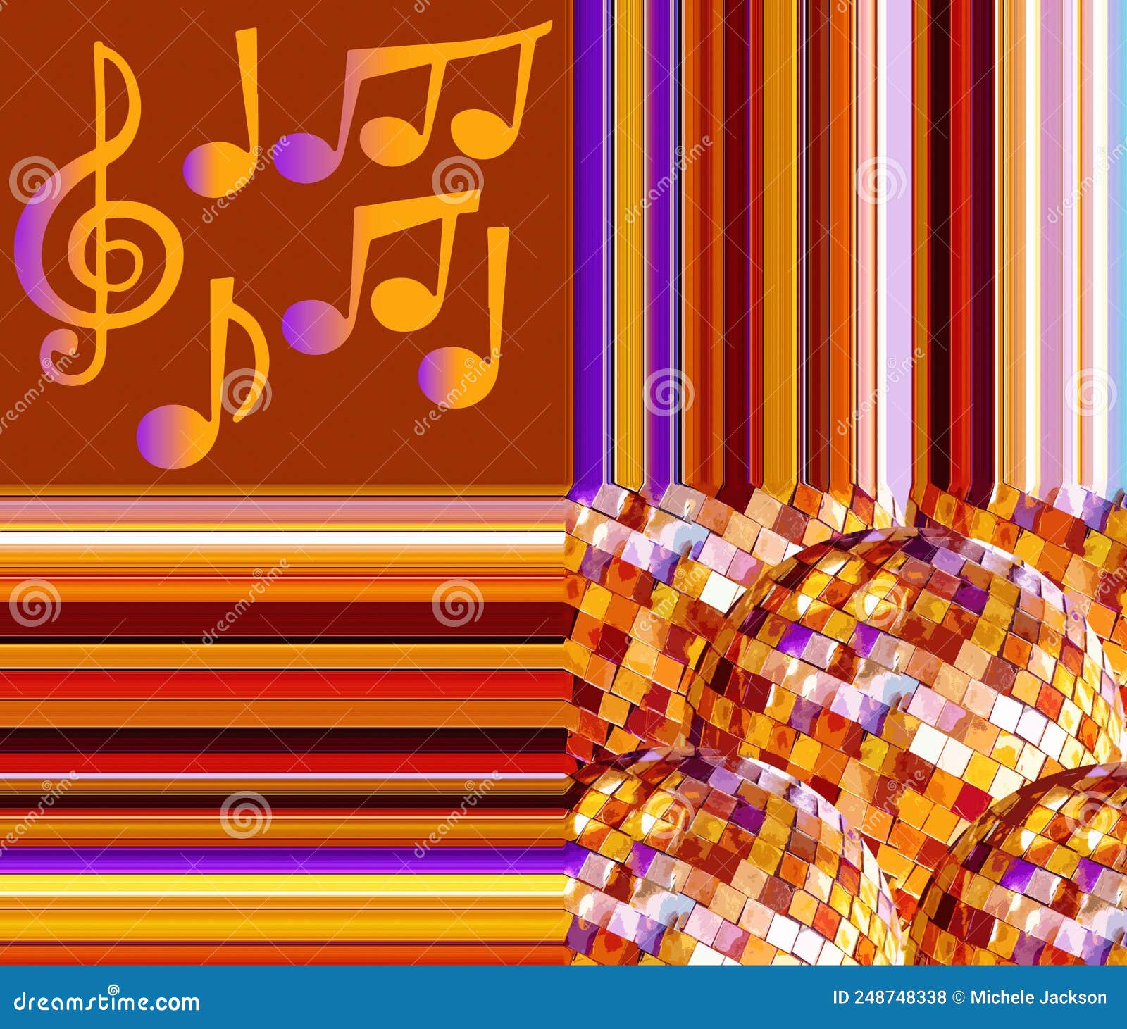 Disco Repeating Pattern with Stripes, Balls and Music Notes Stock ...