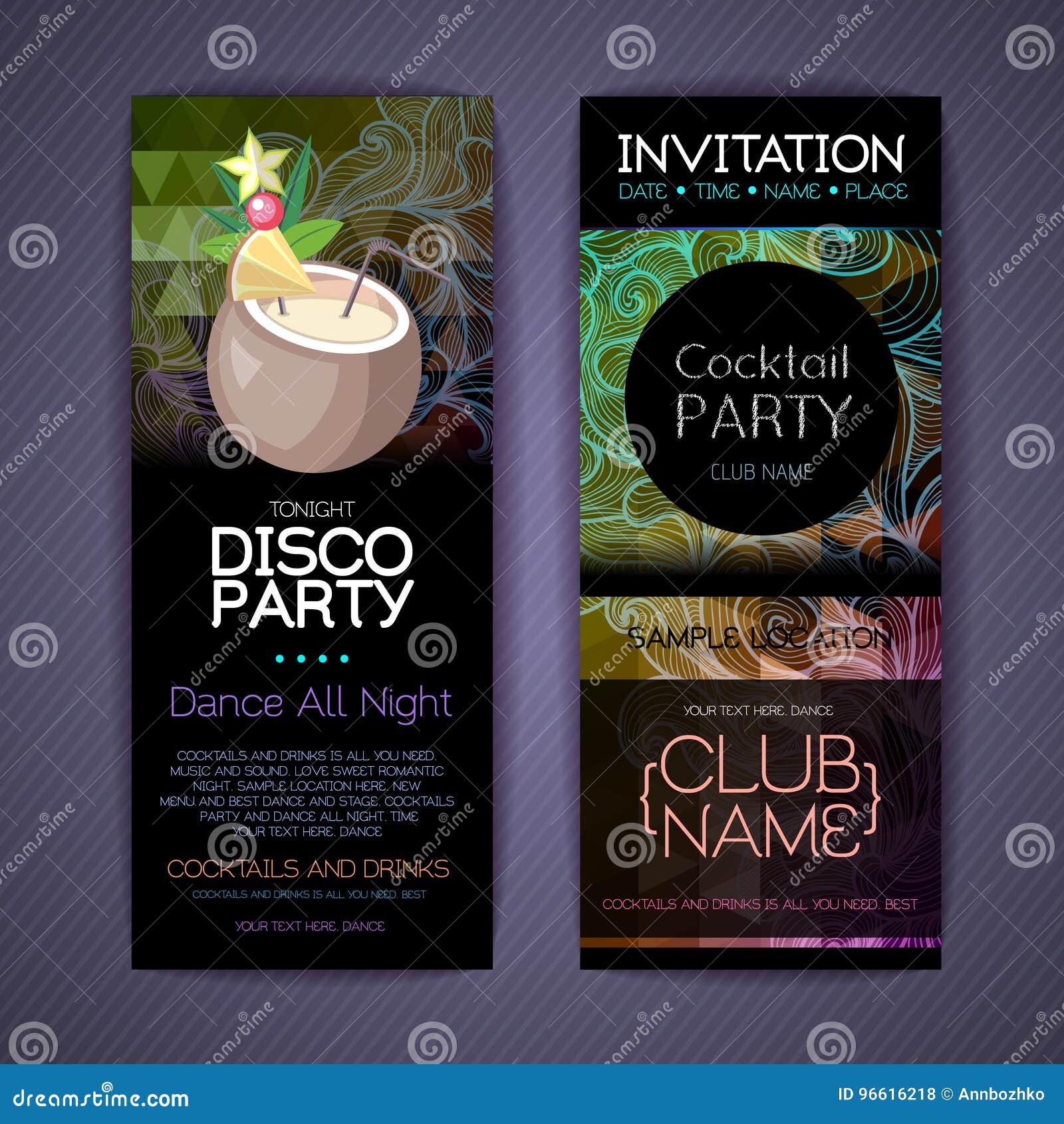 Disco Cocktail Identity Templates. Stock Vector - Illustration of menu ...
