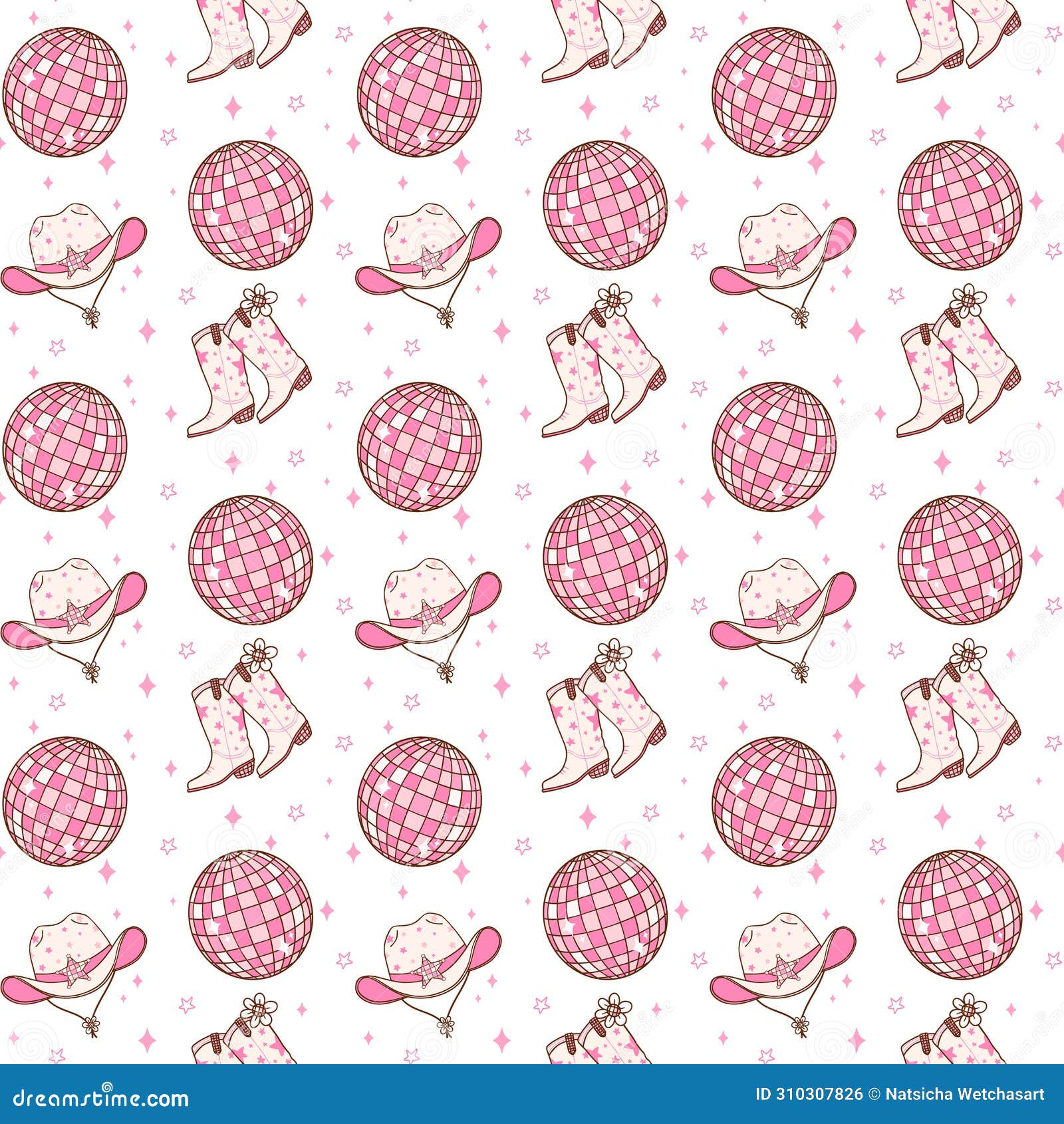 Disco Cowgirl Seamless Pattern Groovy Repeating Background Vibes ...