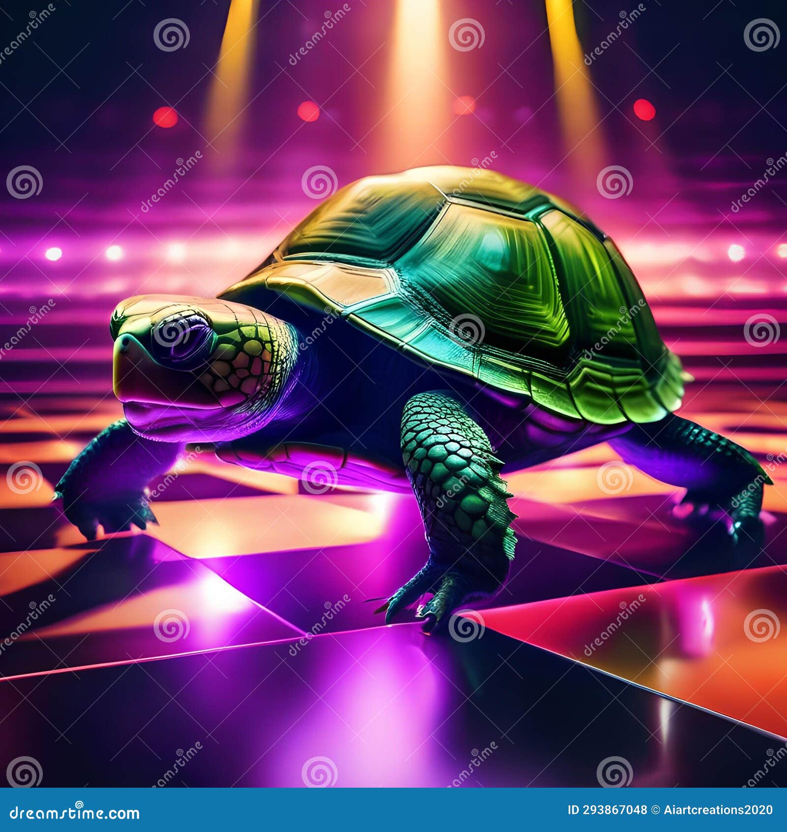 A Disco-dancing Turtle in a Shiny Disco Outfit with a Dance Floor Backdrop1 Stock Illustration ...