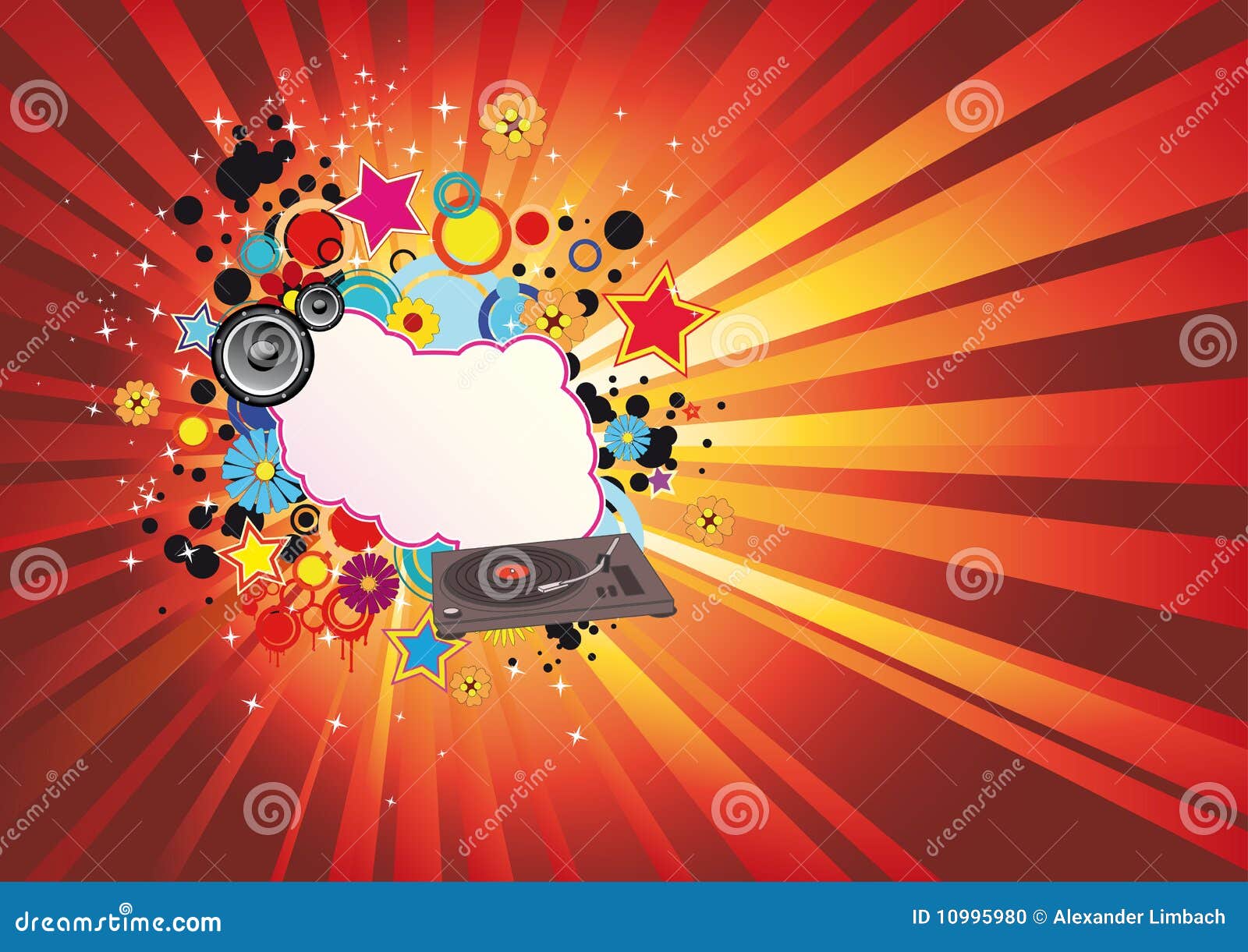 Disco Party Flyer Turntable Color Explosion Vector Illustration ...