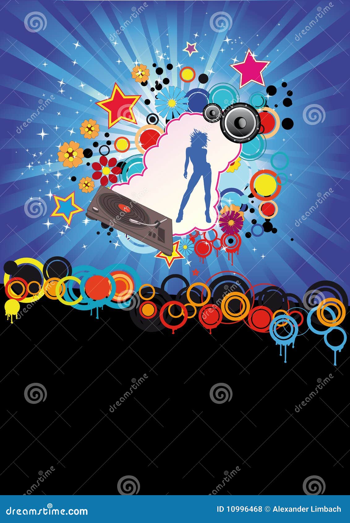 Disco Party Flyer Turntable Color Explosion Stock Vector - Illustration ...