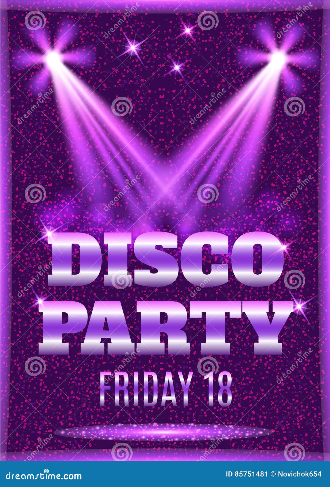 Disco Party Poster Template with Shining Spotlights. Stock Vector ...