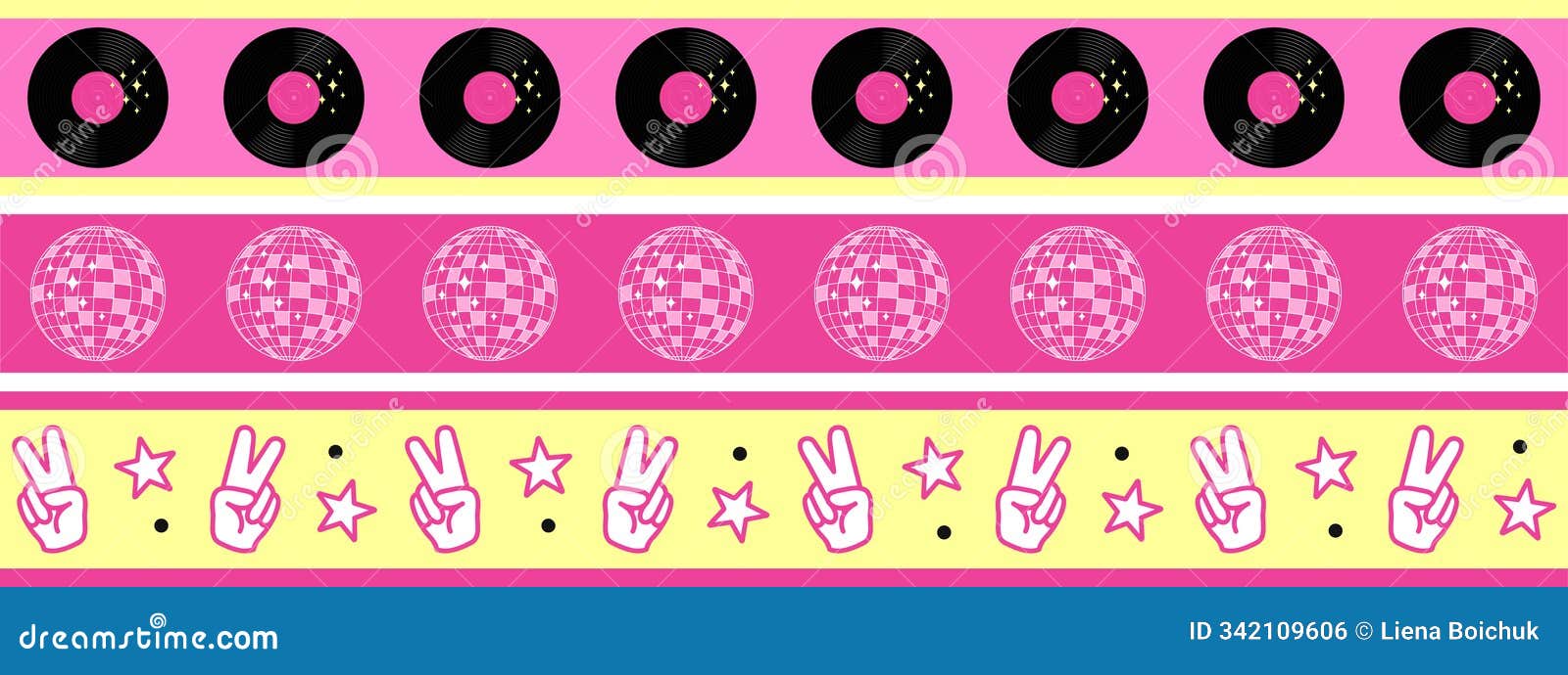 Disco Party Washi Tape Design, Pink and Yellow Border Line Set, Vector ...
