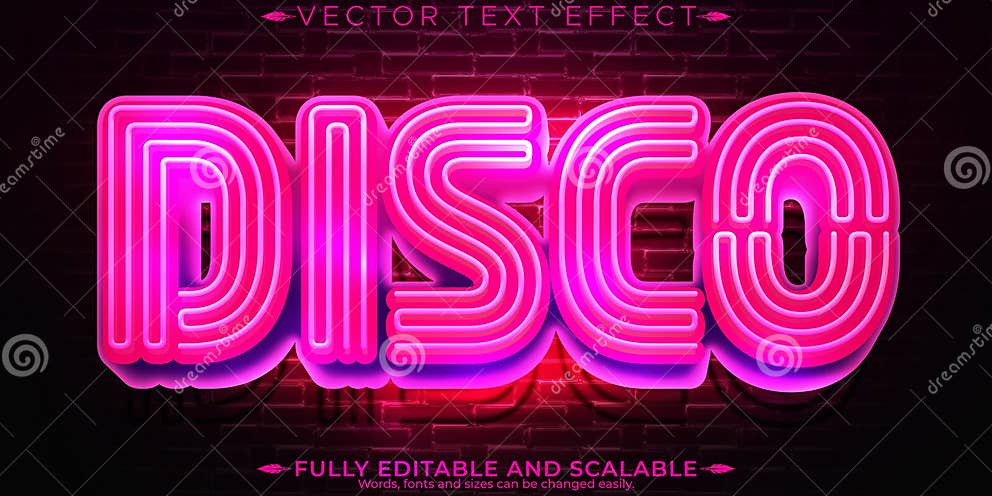 Disco Text Effect, Editable Retro and Glowing Text Style Stock Vector ...