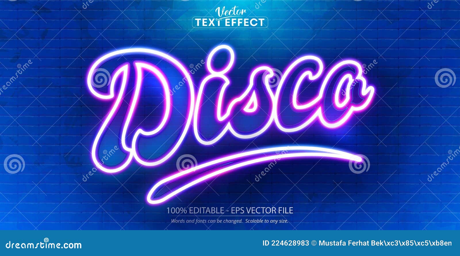 Disco Text, Neon Style Editable Text Effect Stock Vector - Illustration ...