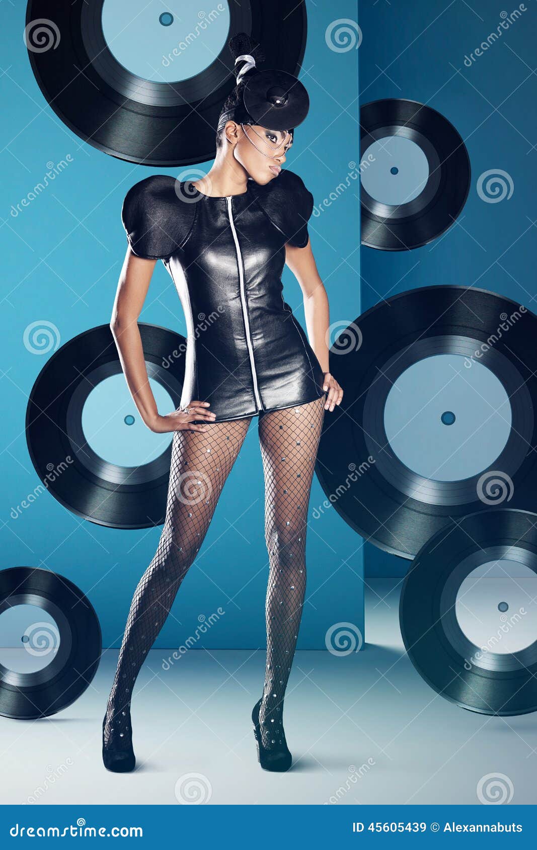 Disco Woman with Vinyl Record Around Stock Image - Image of model ...