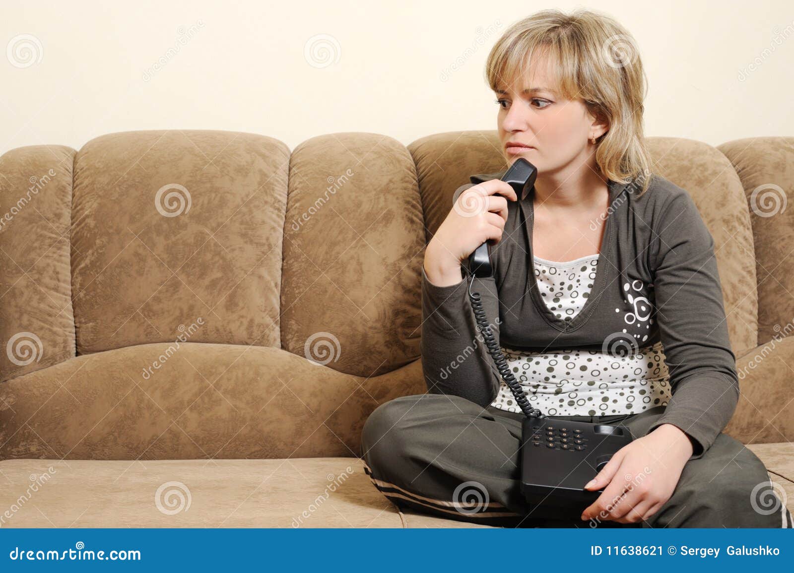 Disconcerted the Woman after Dialogue by Phone Stock Image - Image of ...