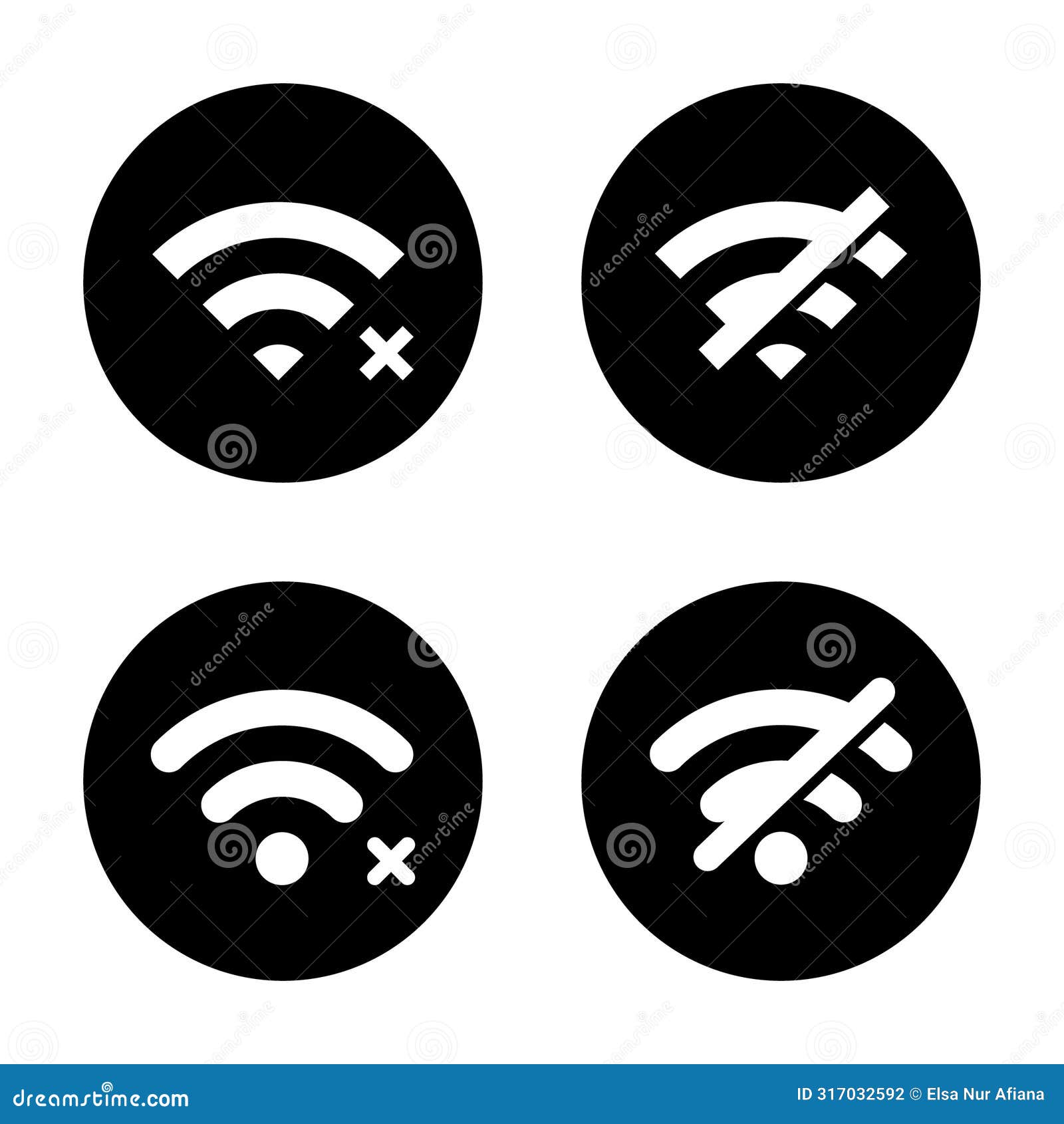 Disconnect Wifi Icon Set on Black Circle. Lost Wireless Connection ...