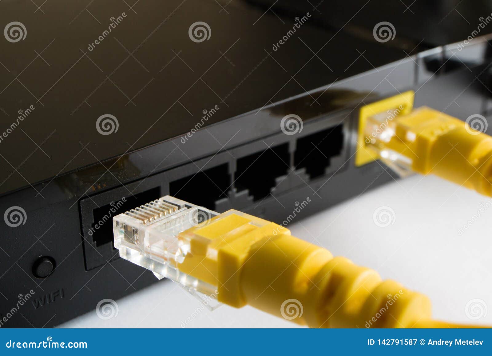 Disconnecting the Yellow Cable from the Router Stock Image - Image of ...