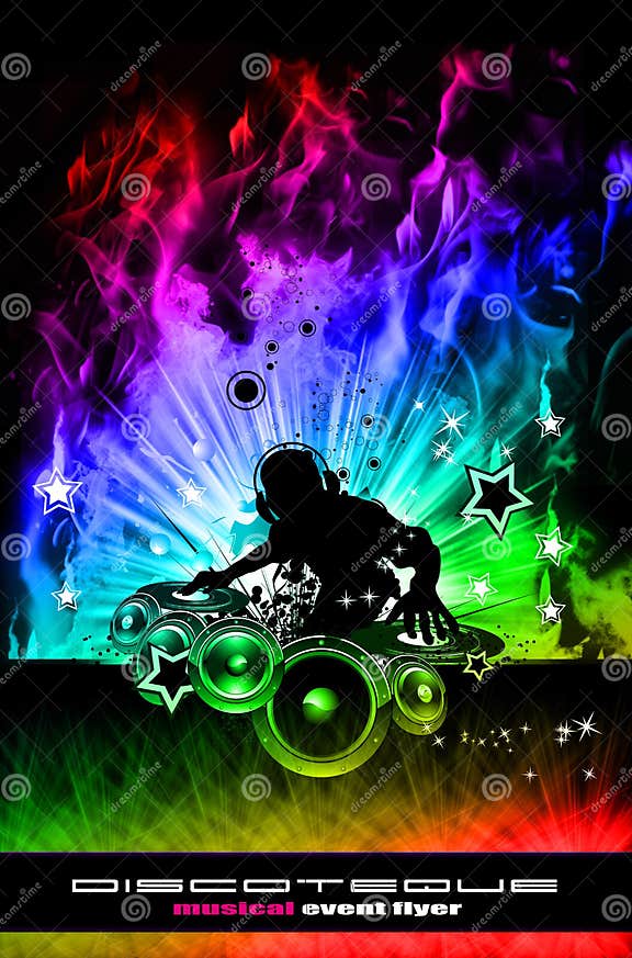 Discoteque Dj Flyer with Real Flames Stock Illustration - Illustration ...