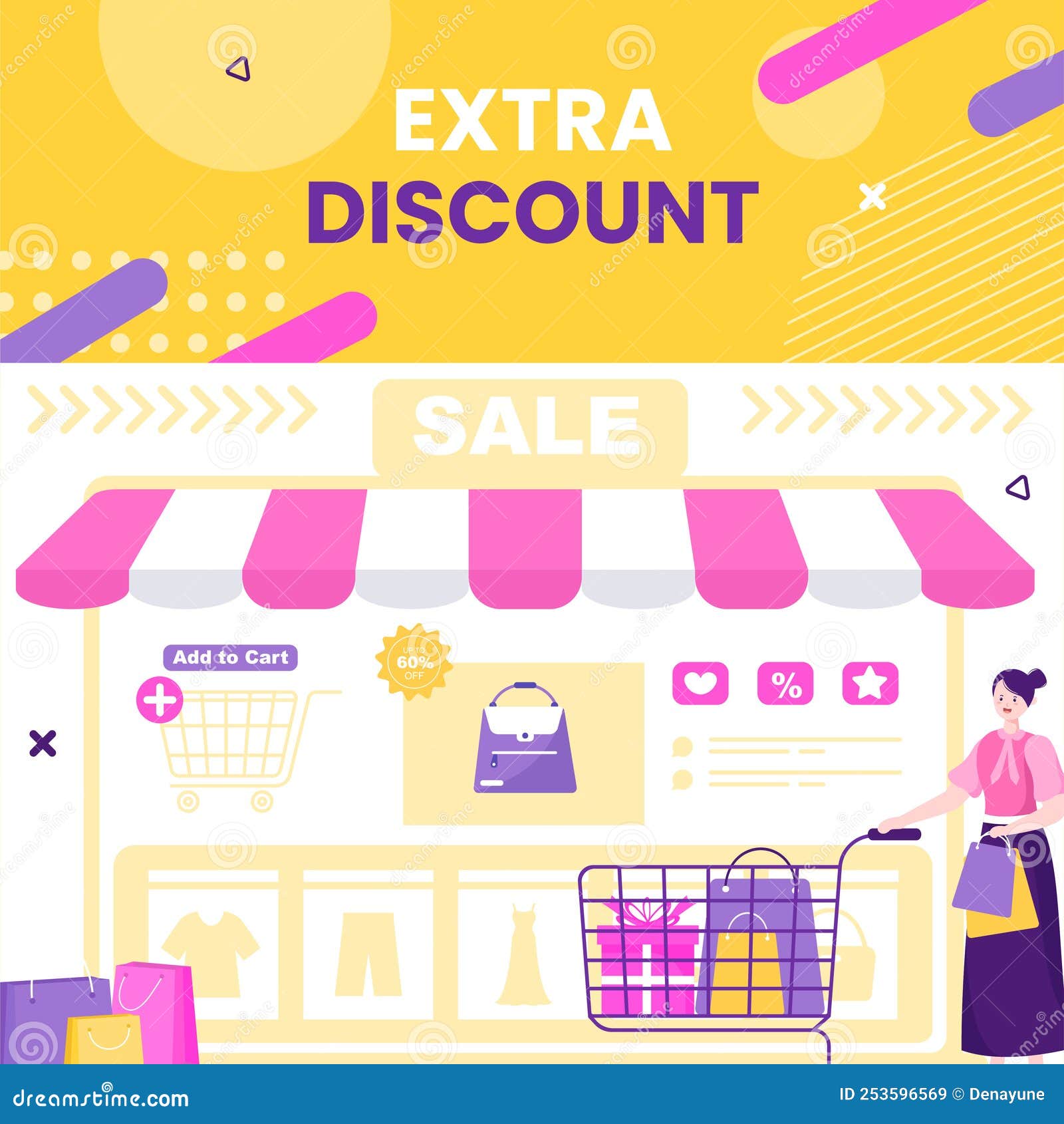 Discount Background Template Hand Drawn Cartoon Flat Illustration Stock ...