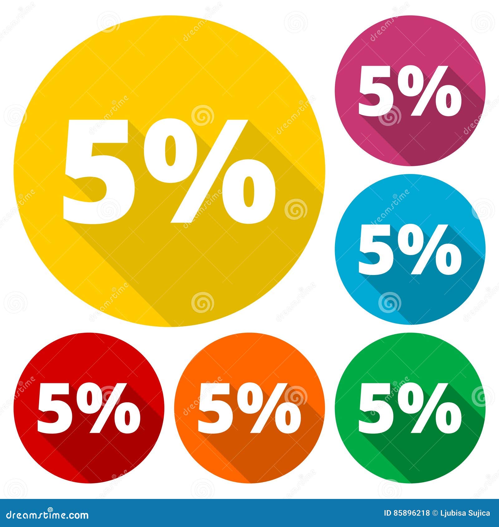 Discount Five 5 Percent Circular Icons Set with Long Shadow Stock ...