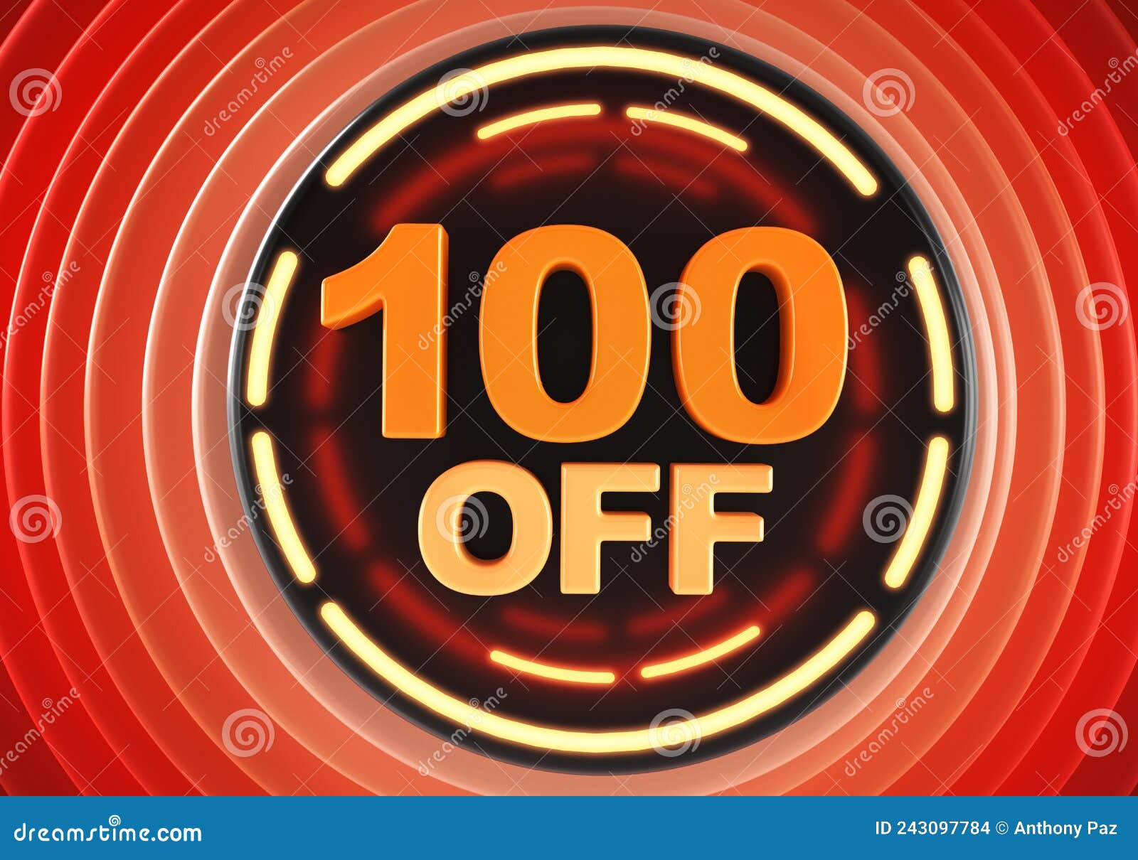 100 Discount on Sale on Red Circle Background. 3d Rendering ...