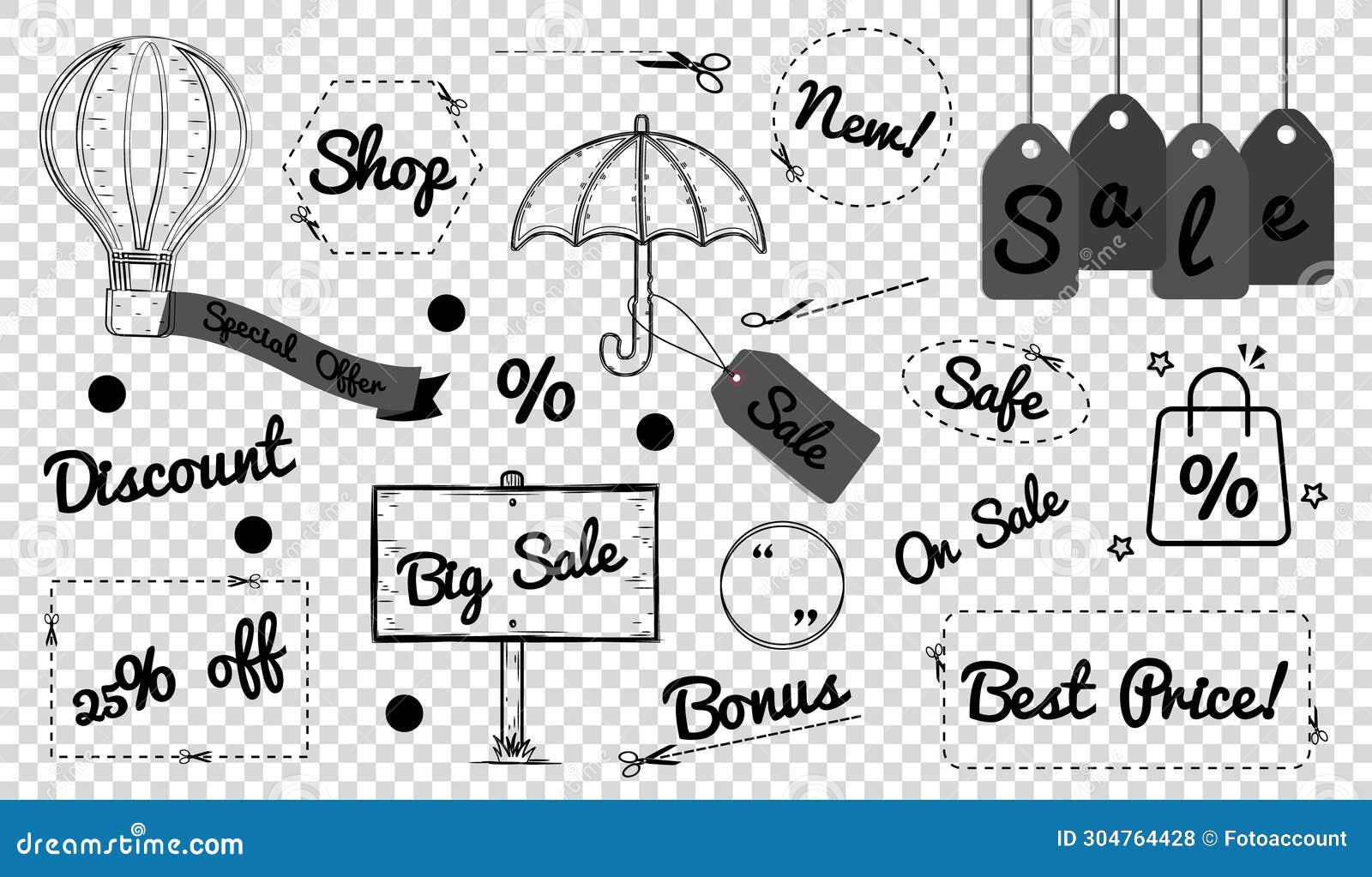 Discount Shopping Doodle Icons Set - Different Vector Illustrations ...