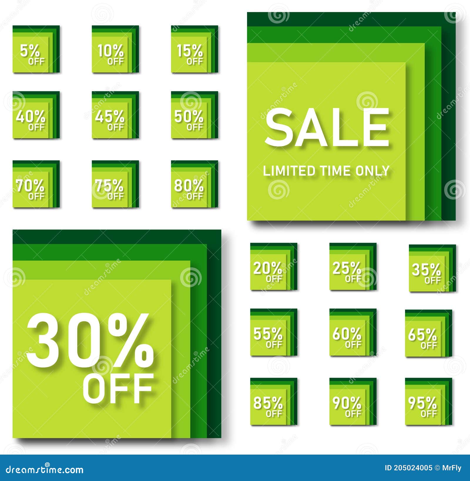 Green Discount Stickers Isolated on White, Vector Illustration Stock ...