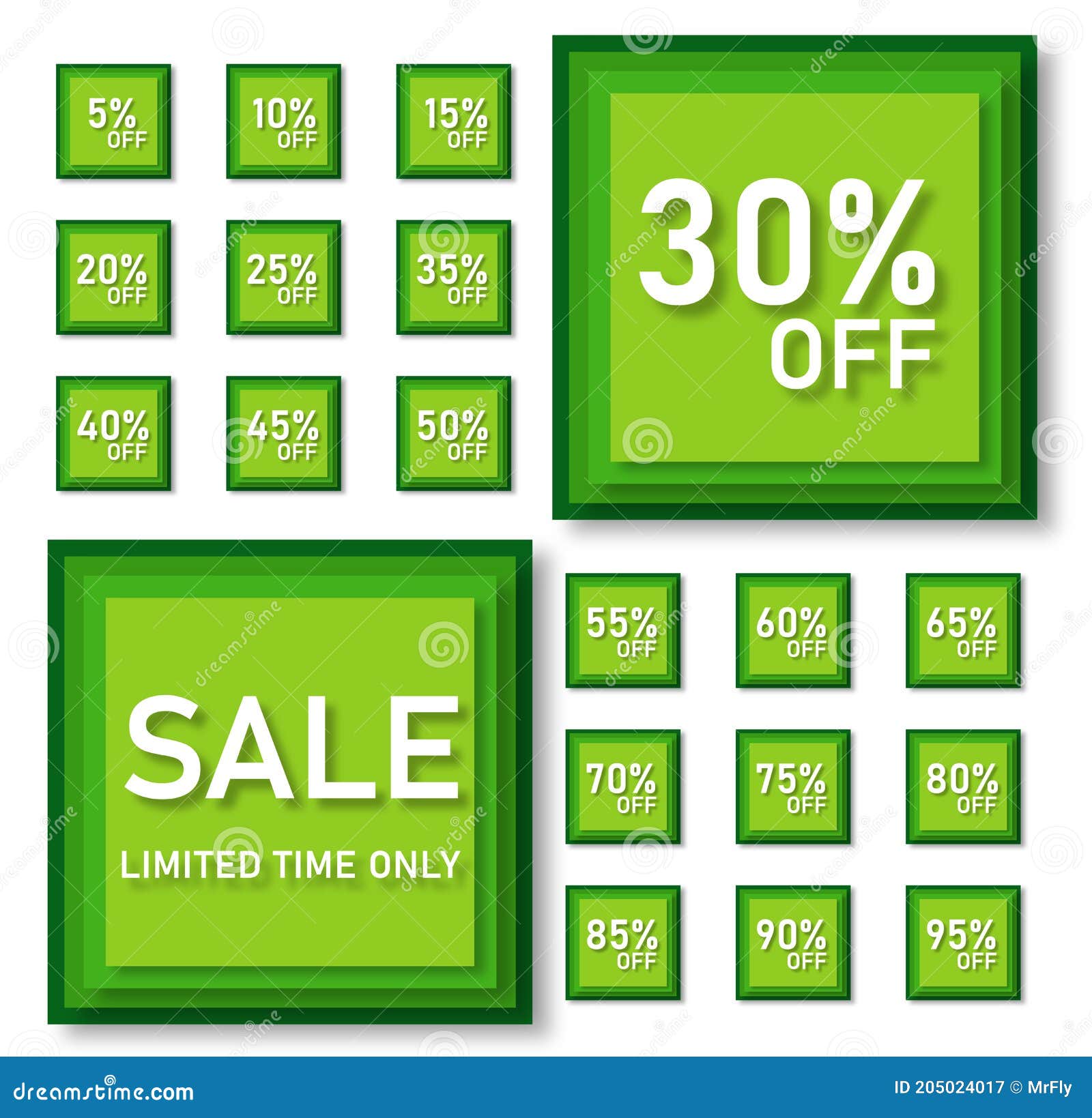Green Discount Stickers Isolated on White, Vector Illustration Stock ...