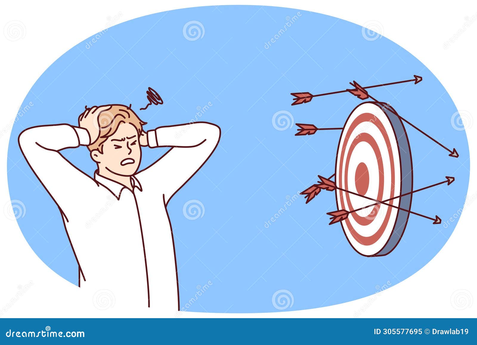 Discouraged Man Clutching Head Near Darts Board after Failed Attempts ...
