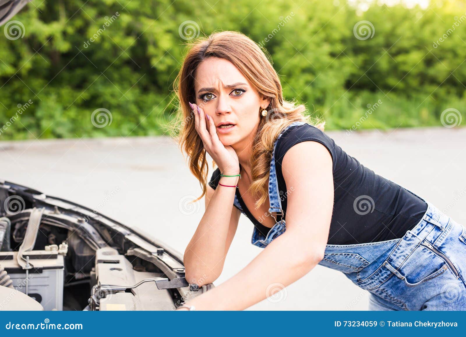 Discouraged Woman Having Problems with Her Car Stock Image - Image of ...