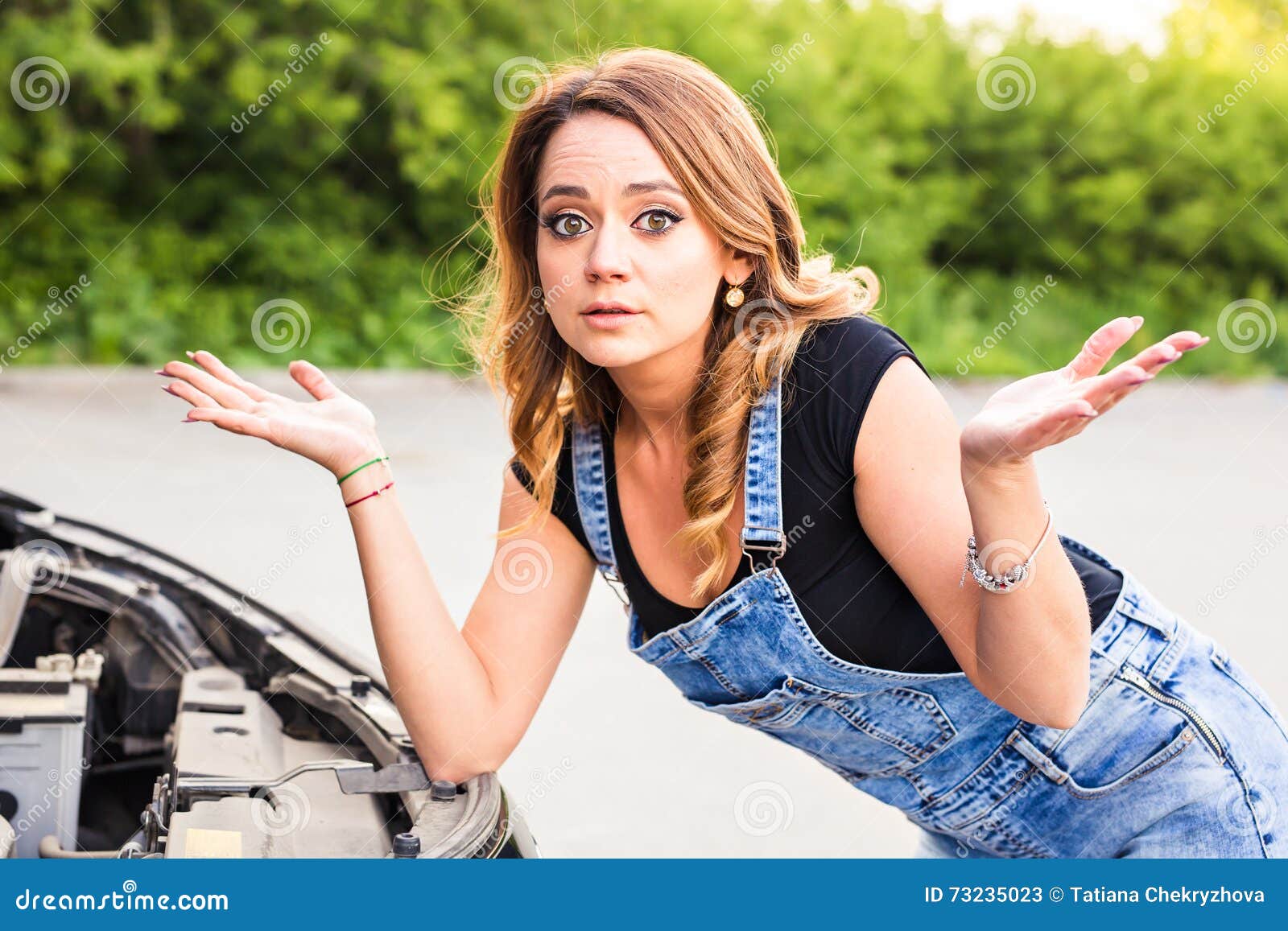 Discouraged Woman Having Problems with Her Car Stock Image - Image of ...
