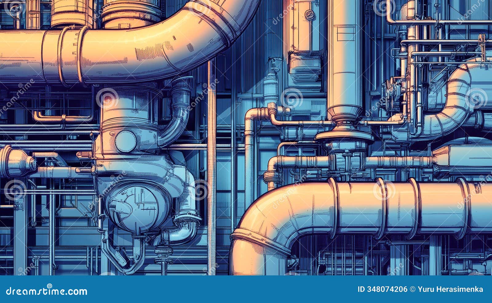 Intricate Industrial Design Showcasing Complex Pipes and Technological ...