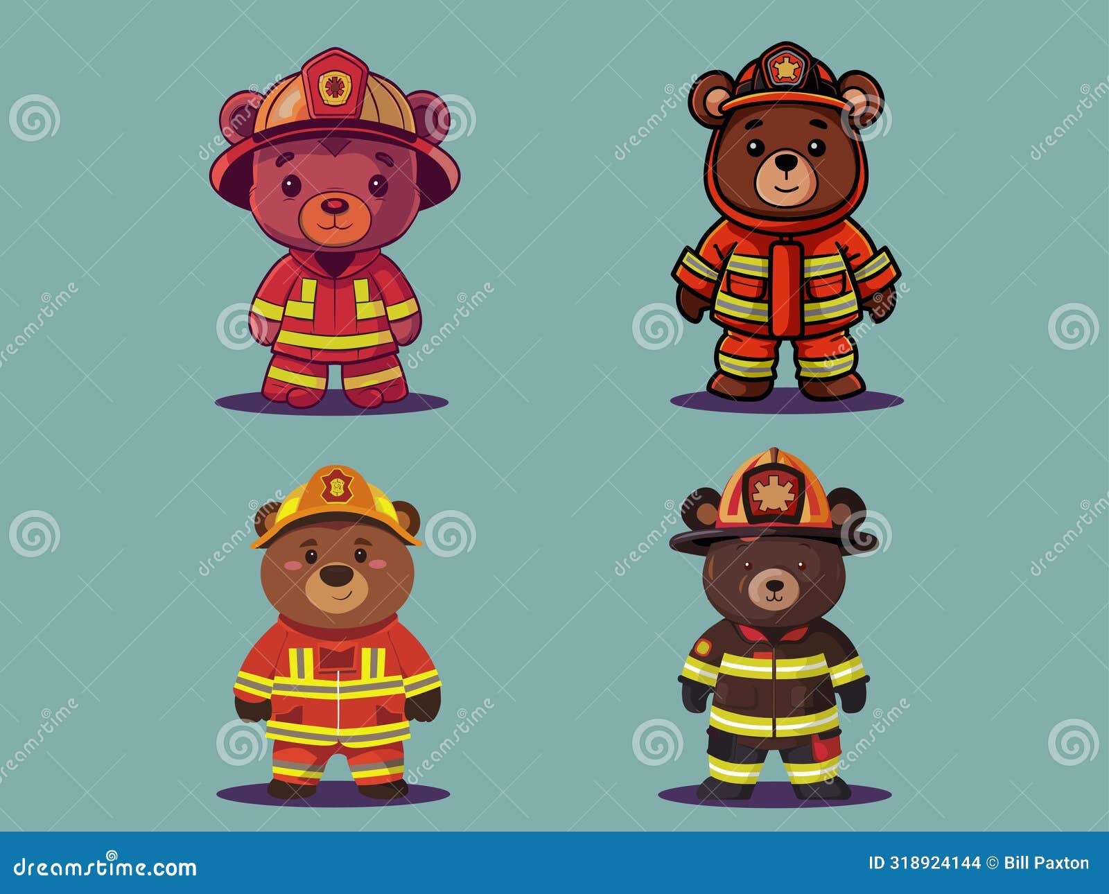 Cartoon Bear Illustrations in Fireman Suit Stock Vector - Illustration ...