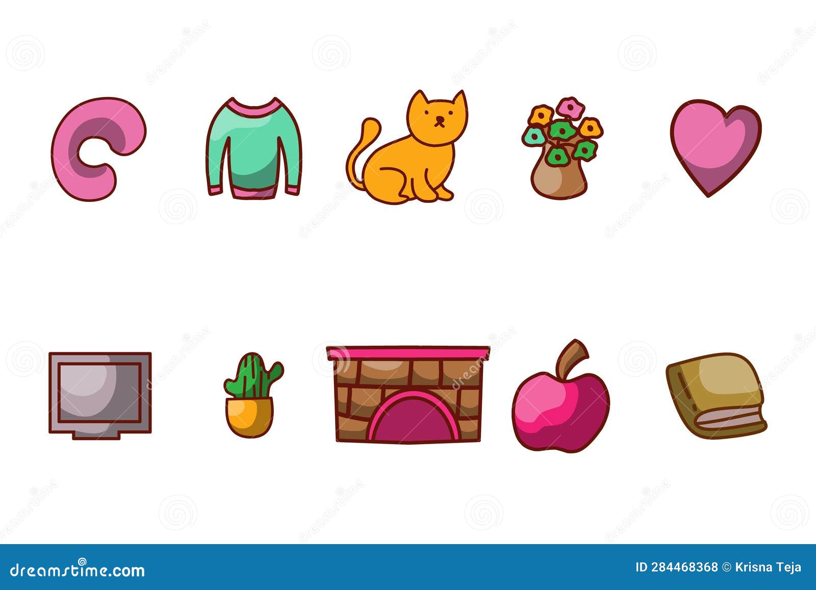 Whimsical Vector Hand Draw Doodle Icon Set Stock Vector - Illustration ...