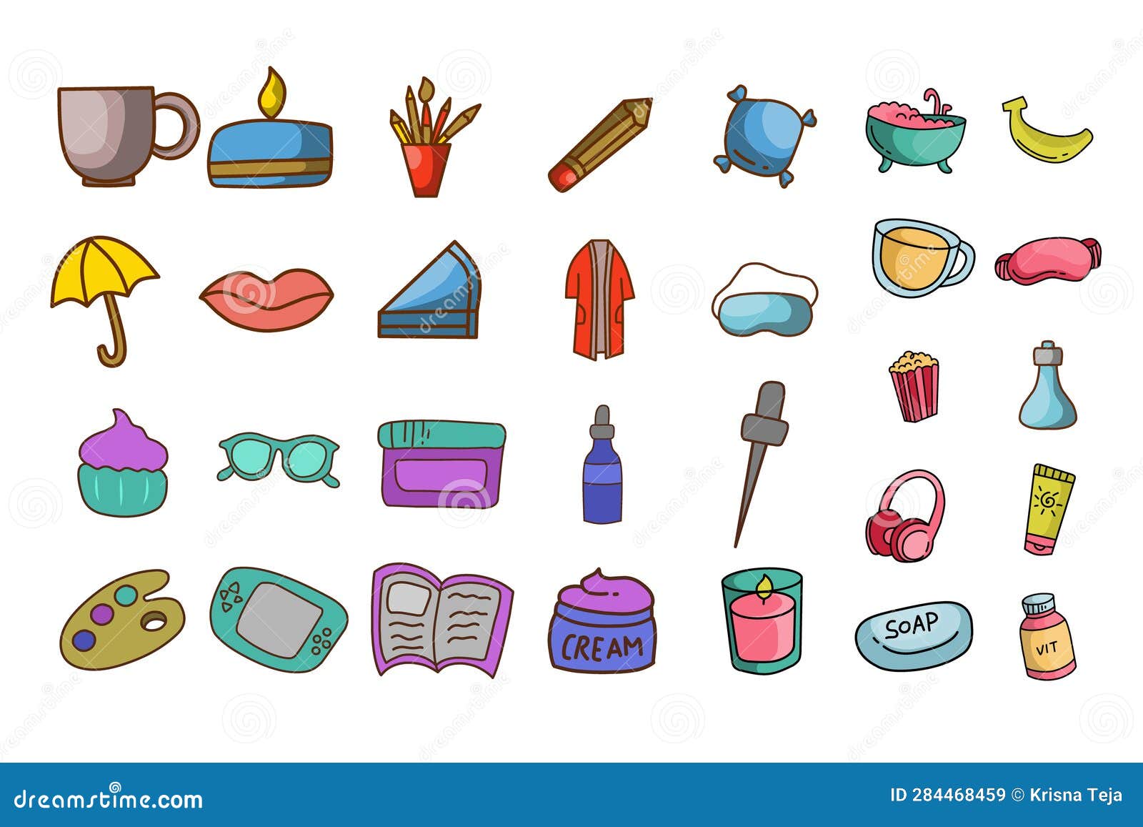 Whimsical Vector Hand Draw Doodle Icon Set Stock Vector - Illustration ...