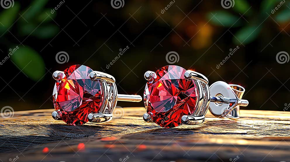 Elegant Ruby Stud Earrings with Large Round Cut Gemstones Sparkle Stock Illustration ...