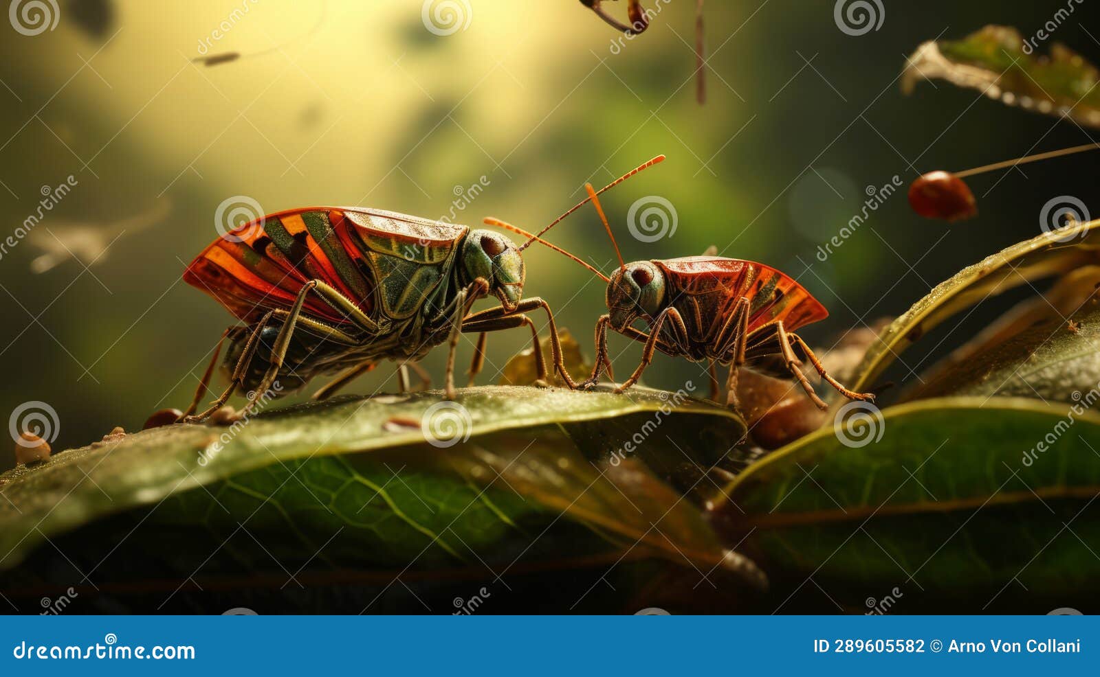 Symbiotic Serenity: Two Spined Soldier Bugs On A Leaf In The Forest ...