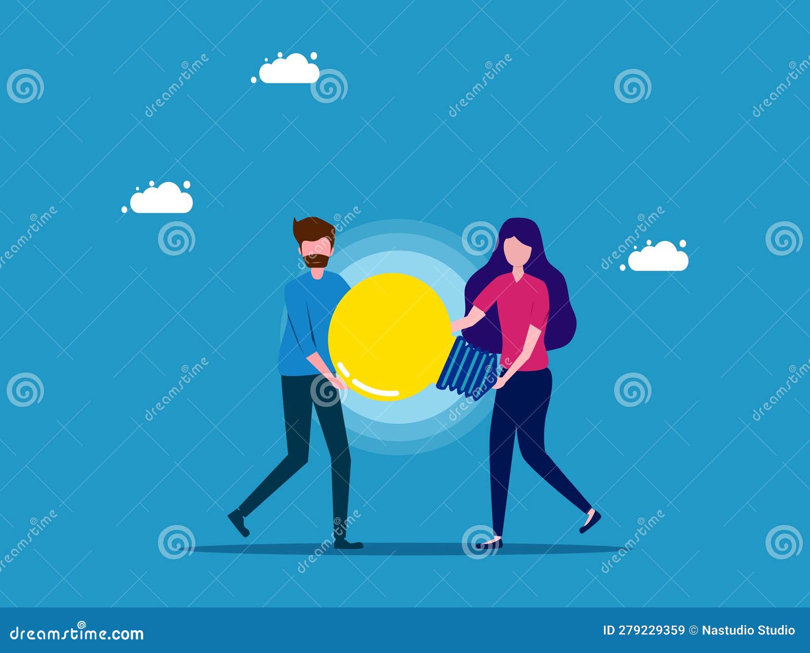 Discover Innovation and Knowledge. Two People Helping Each Other Hold ...