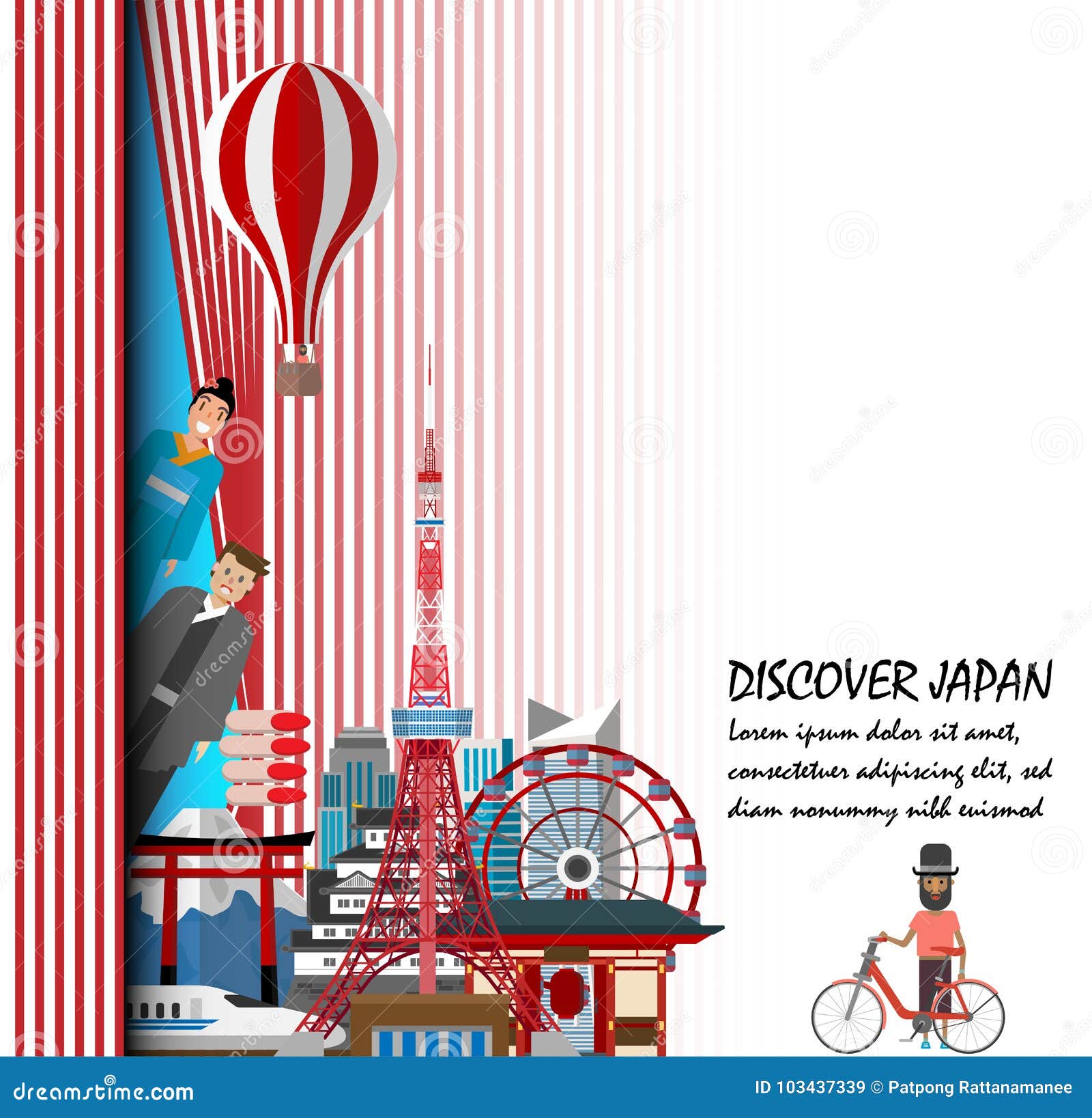 Discover Japan Banner With Famous Attractions. Stock Image ...