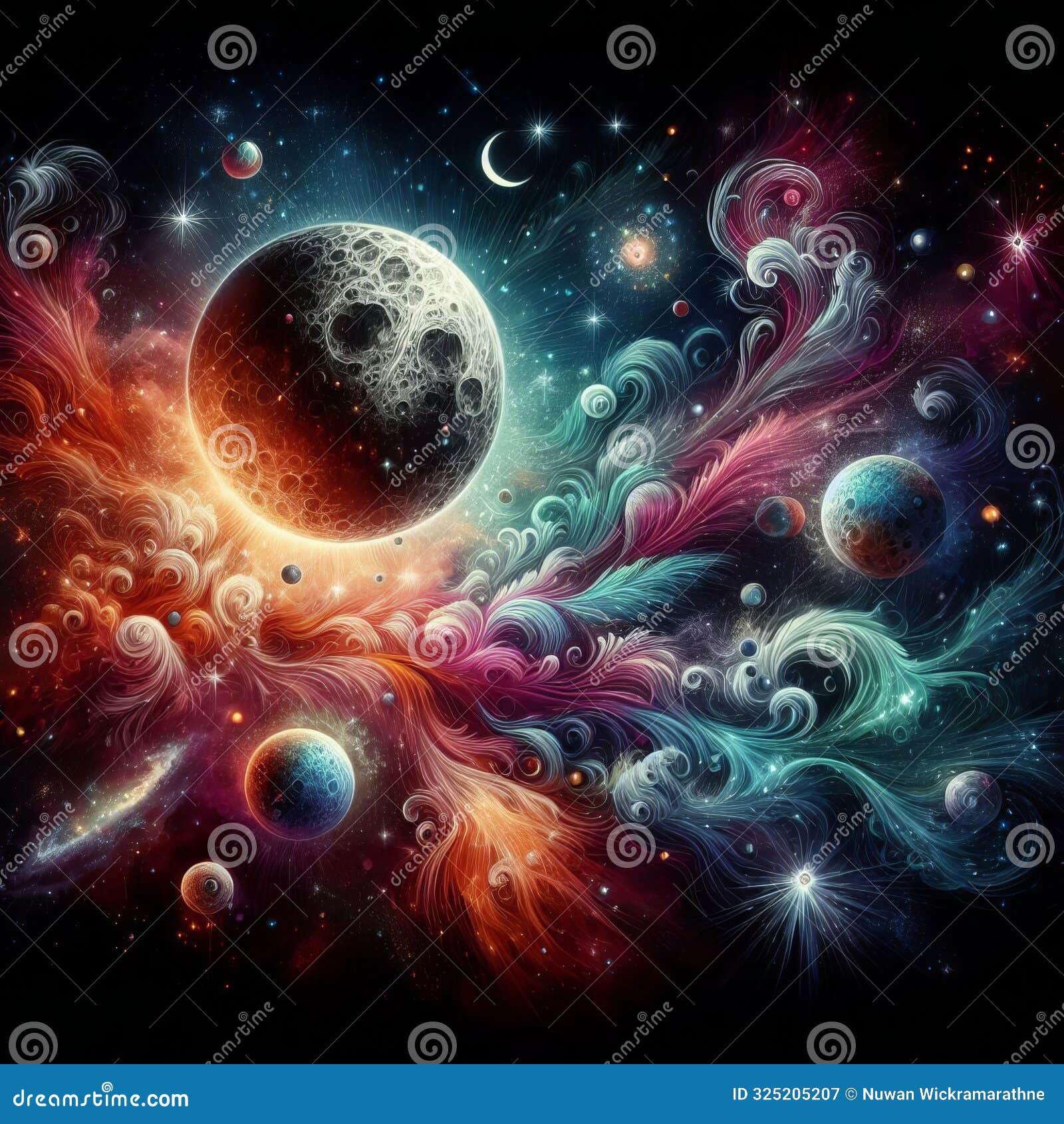 Moon and Solar System in a Tattoo Style, Featuring Smoke Effects ...