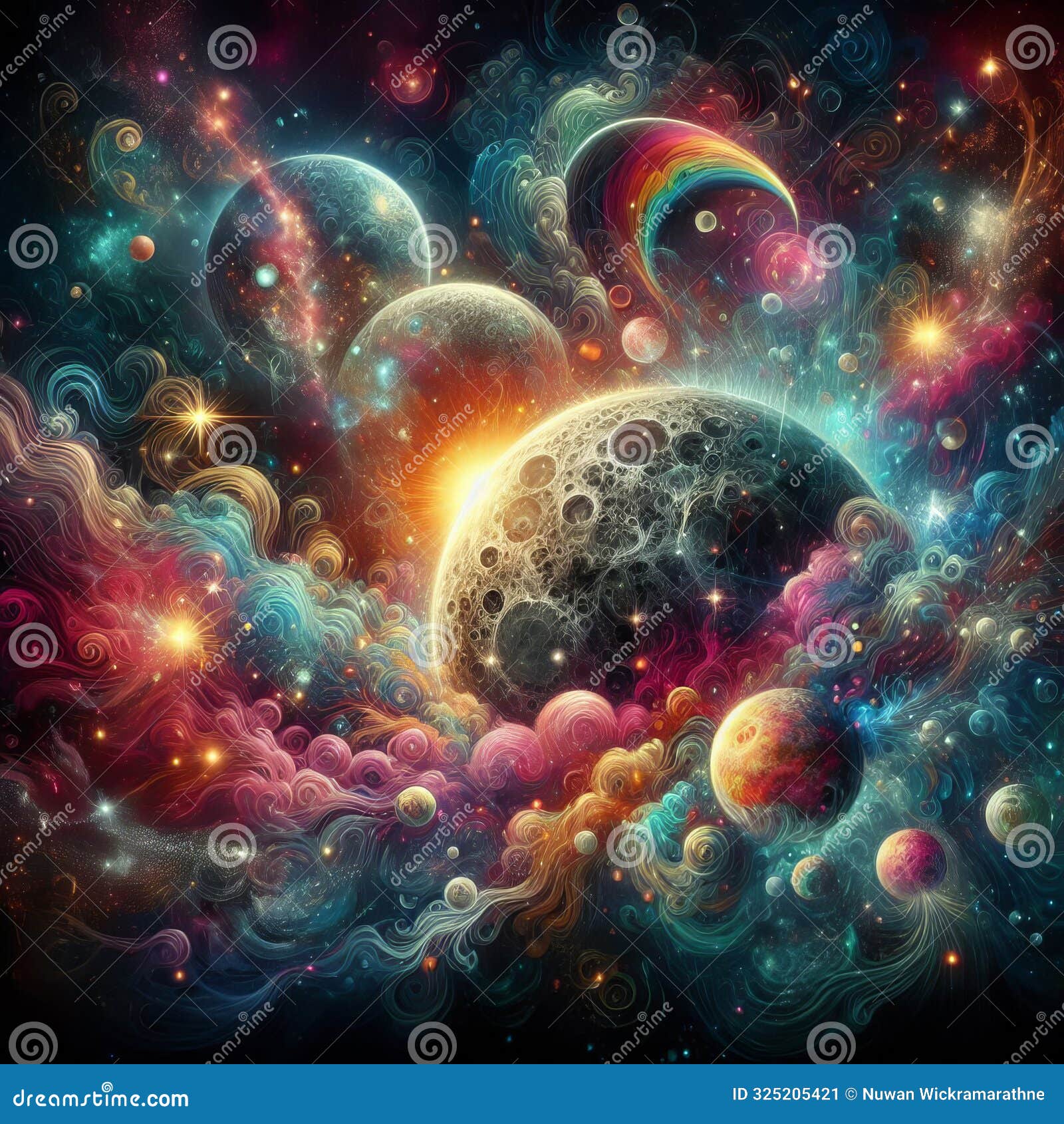 Moon and Solar System in a Tattoo Style, Featuring Smoke Effects ...