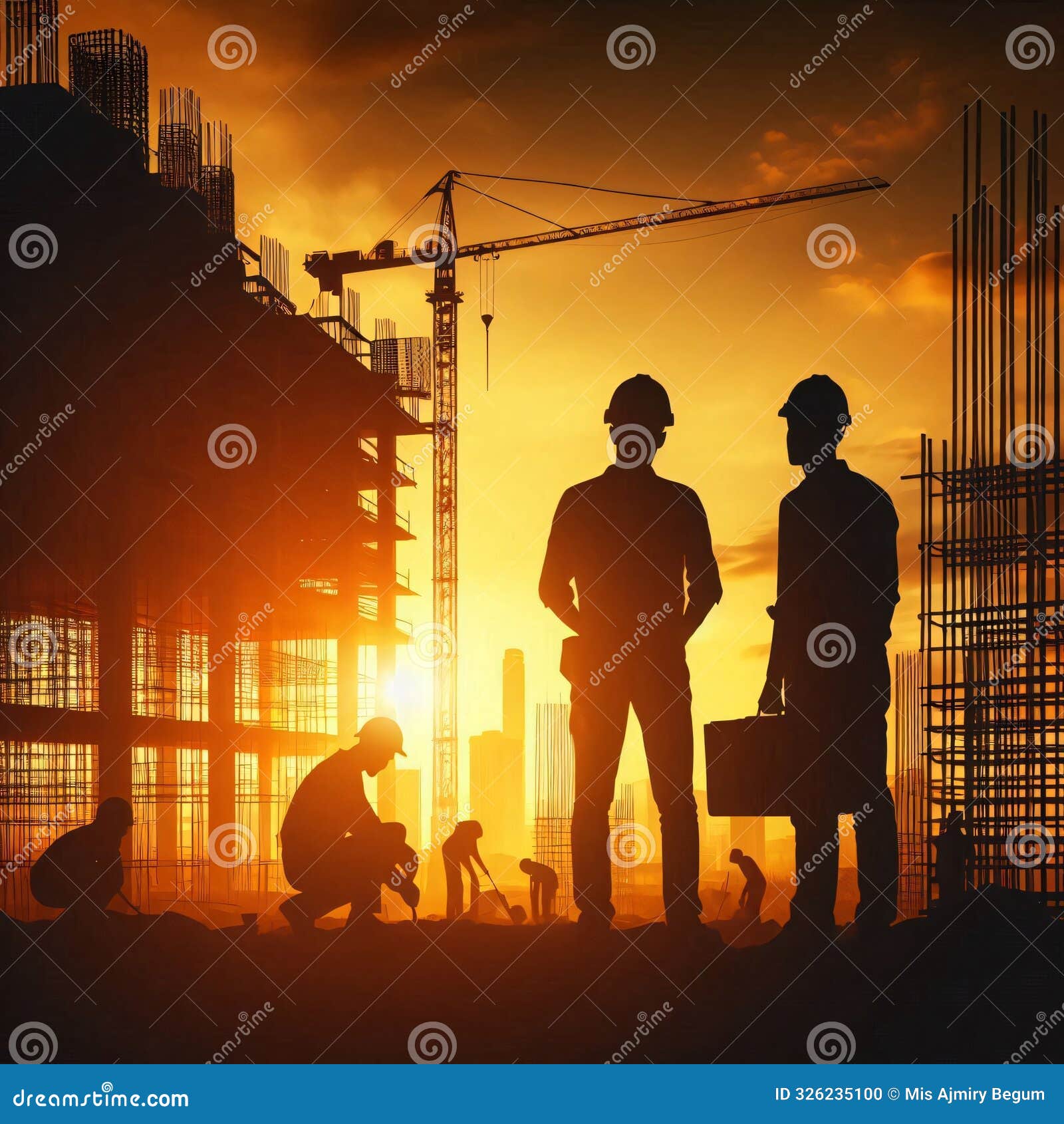 Silhouette Engineer Standing Orders For Construction Crews To Work On ...