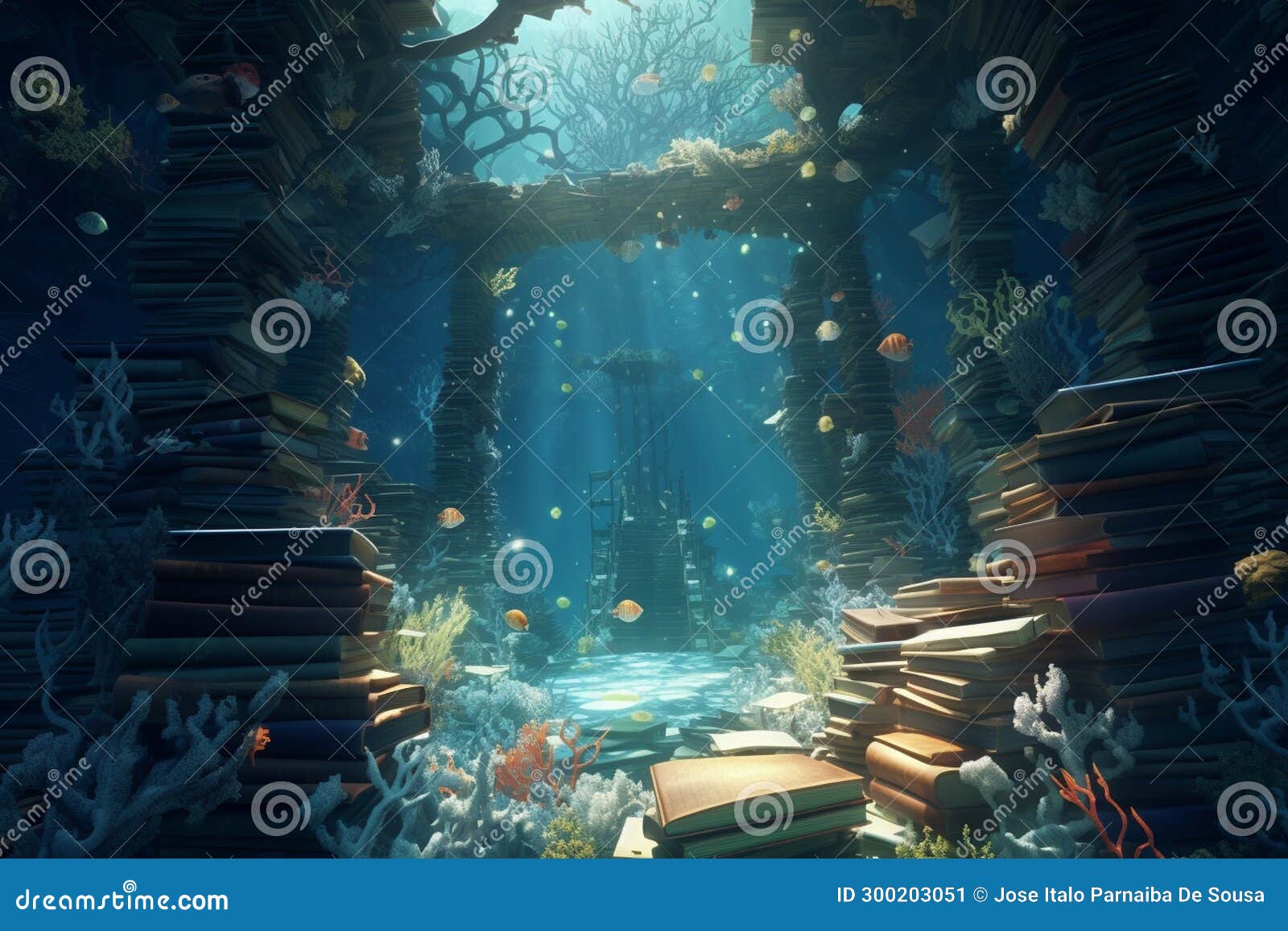 Discover a Surreal Underwater Library Where Stock Illustration ...