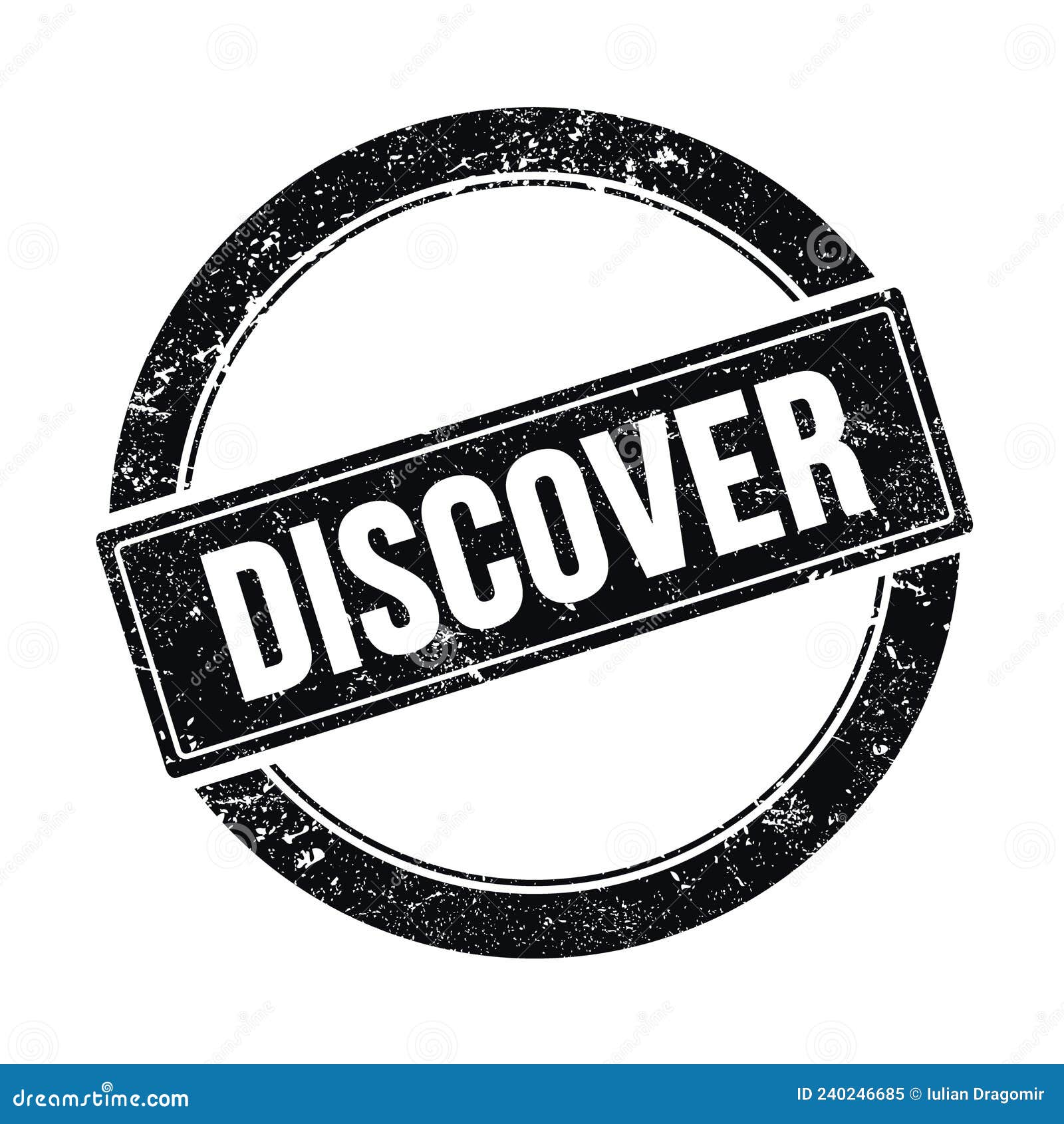 DISCOVER Text on Black Grungy Round Stamp Stock Illustration ...
