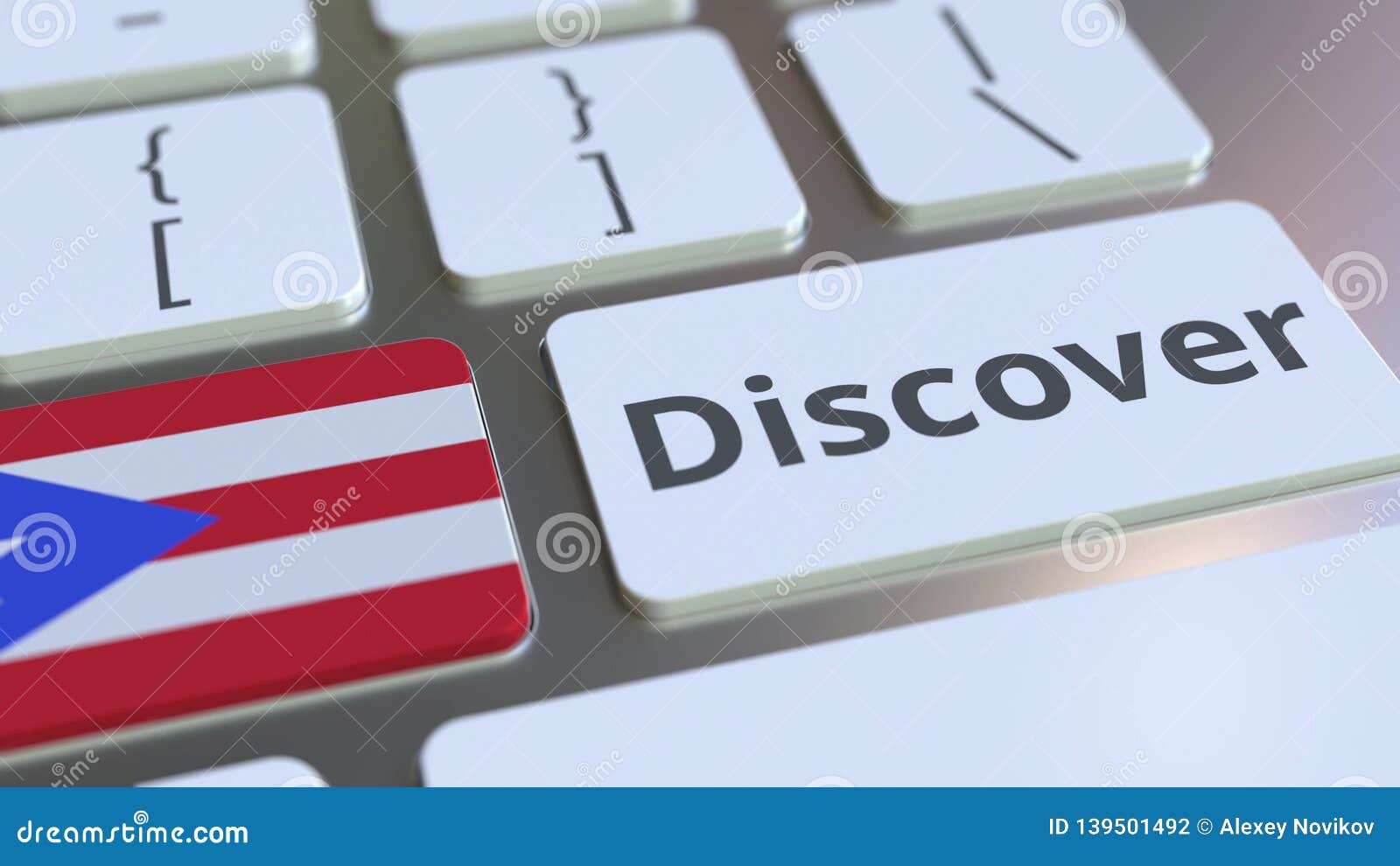 DISCOVER Text and Flag of Puerto Rico on the Buttons on the Computer ...
