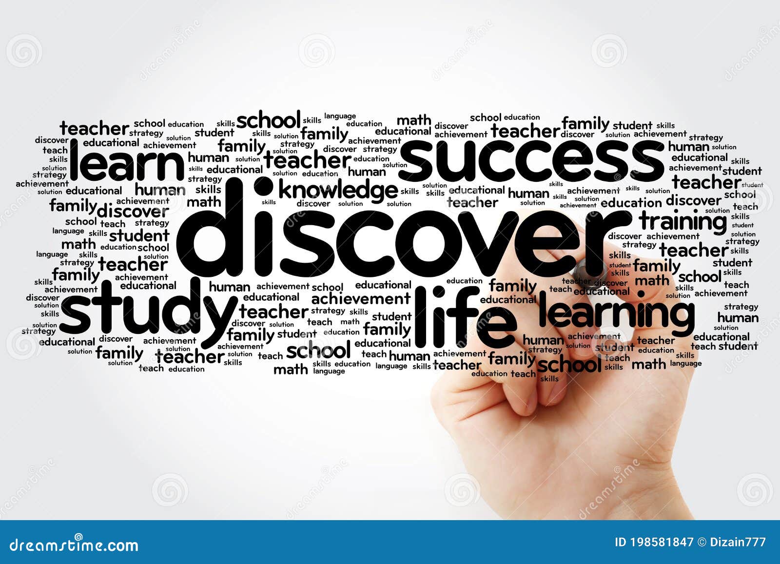 DISCOVER Word Cloud with Marker, Education Concept Stock Image - Image ...